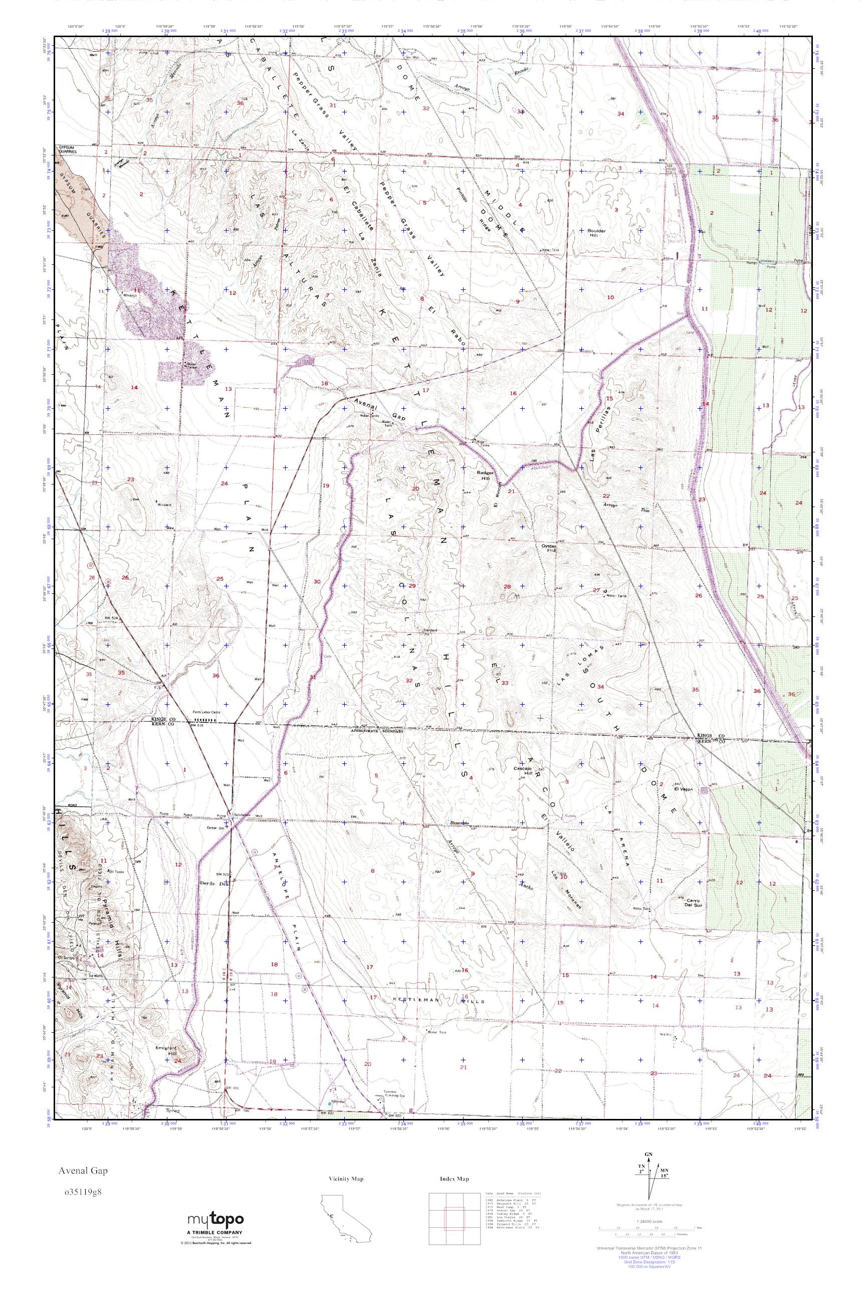MyTopo Avenal Gap, California USGS Quad Topo Map