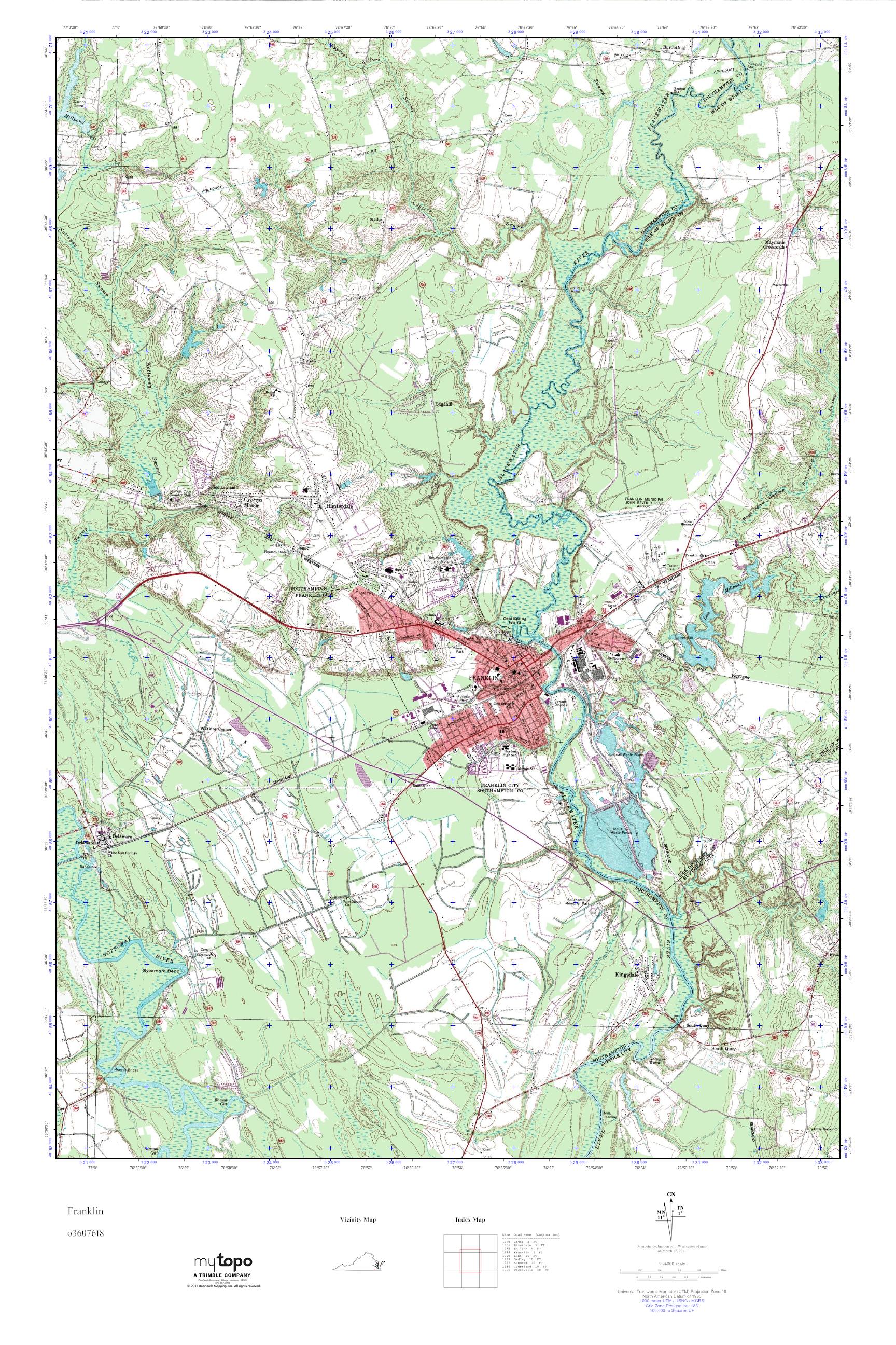 MyTopo Franklin, Virginia USGS Quad Topo Map