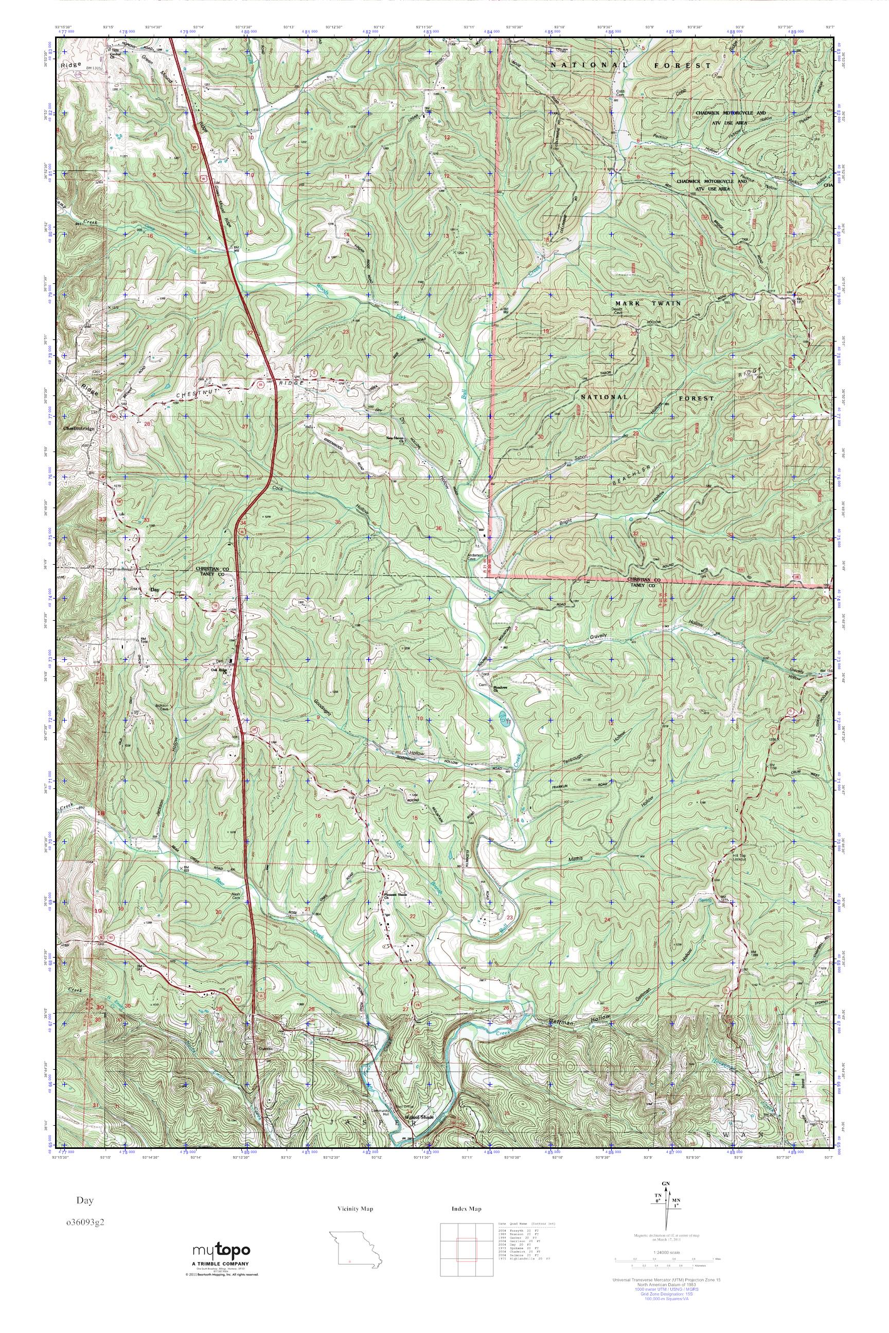MyTopo Day, Missouri USGS Quad Topo Map