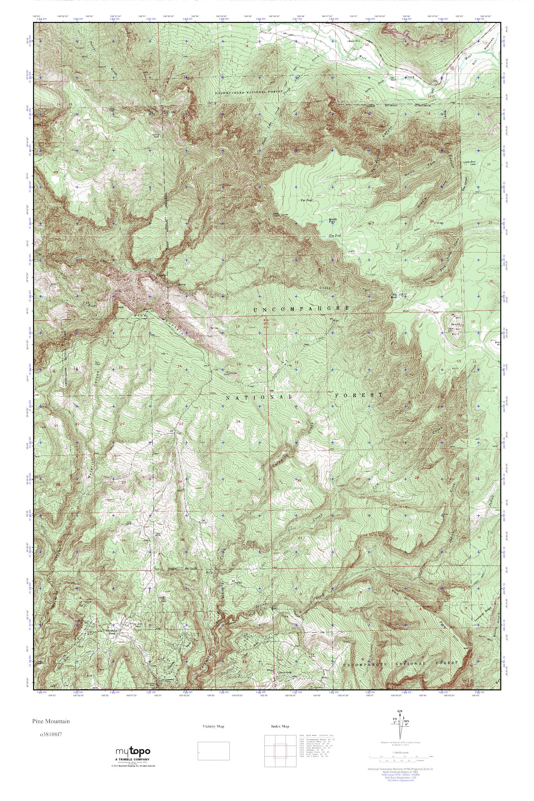 MyTopo Pine Mountain, Colorado USGS Quad Topo Map
