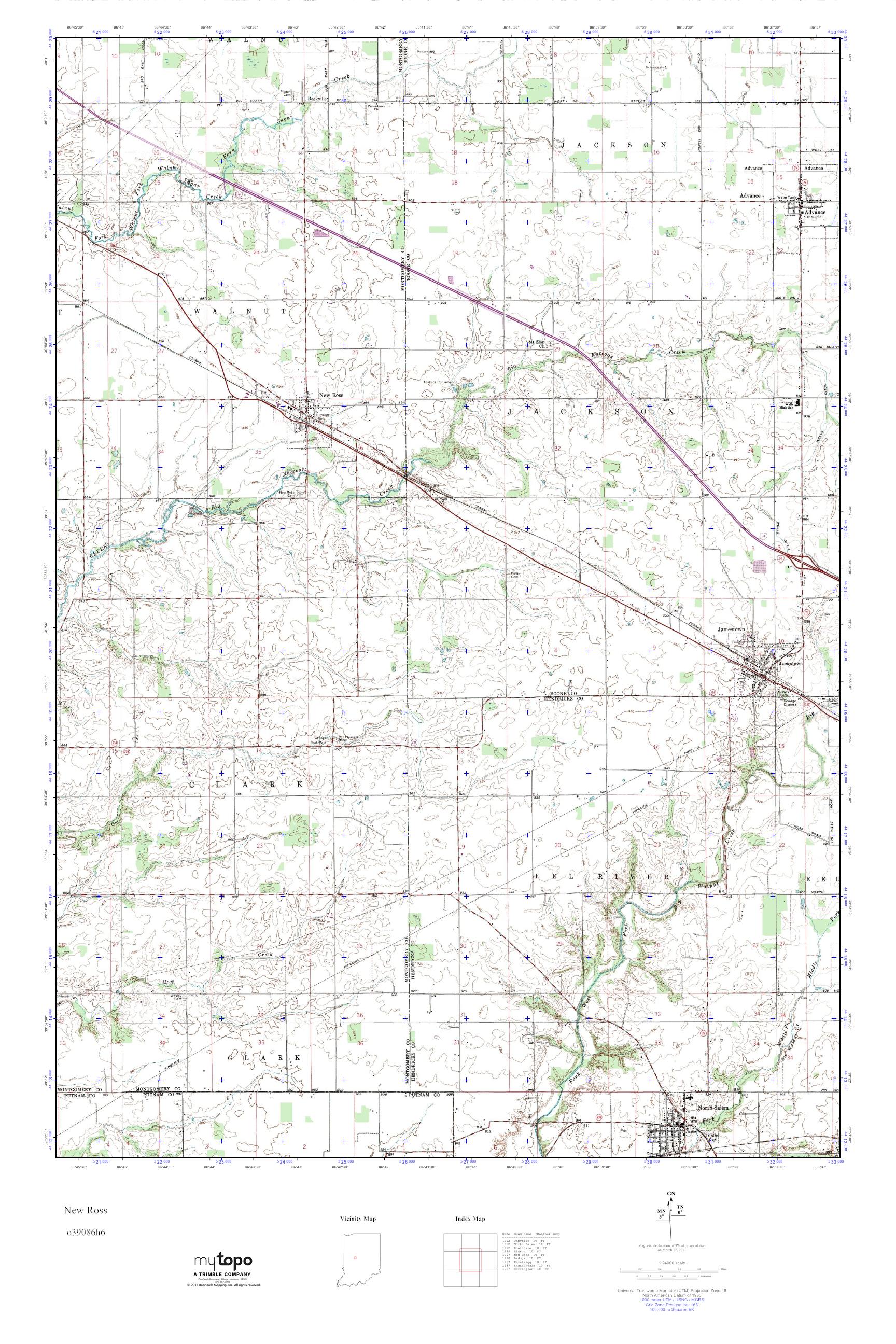 MyTopo New Ross, Indiana USGS Quad Topo Map