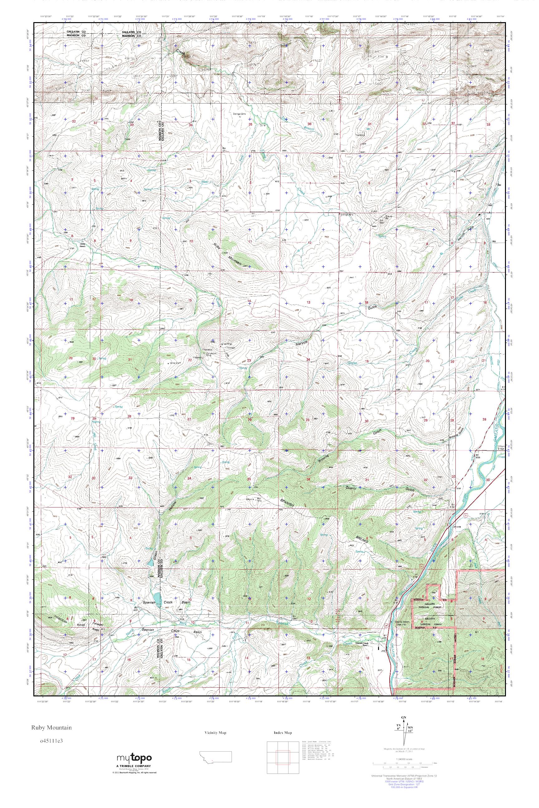 MyTopo Ruby Mountain, Montana USGS Quad Topo Map