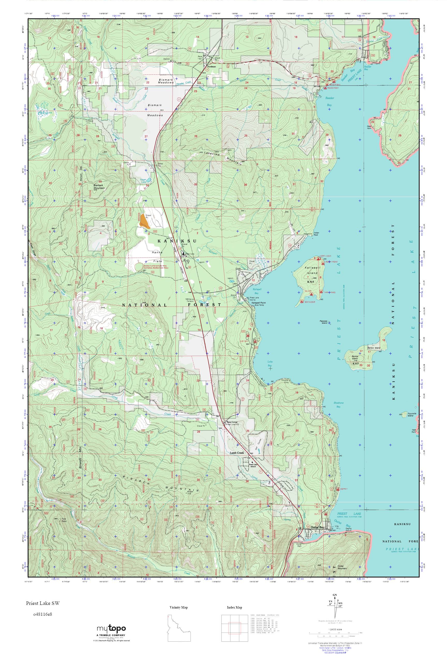 MyTopo Priest Lake SW, Idaho USGS Quad Topo Map
