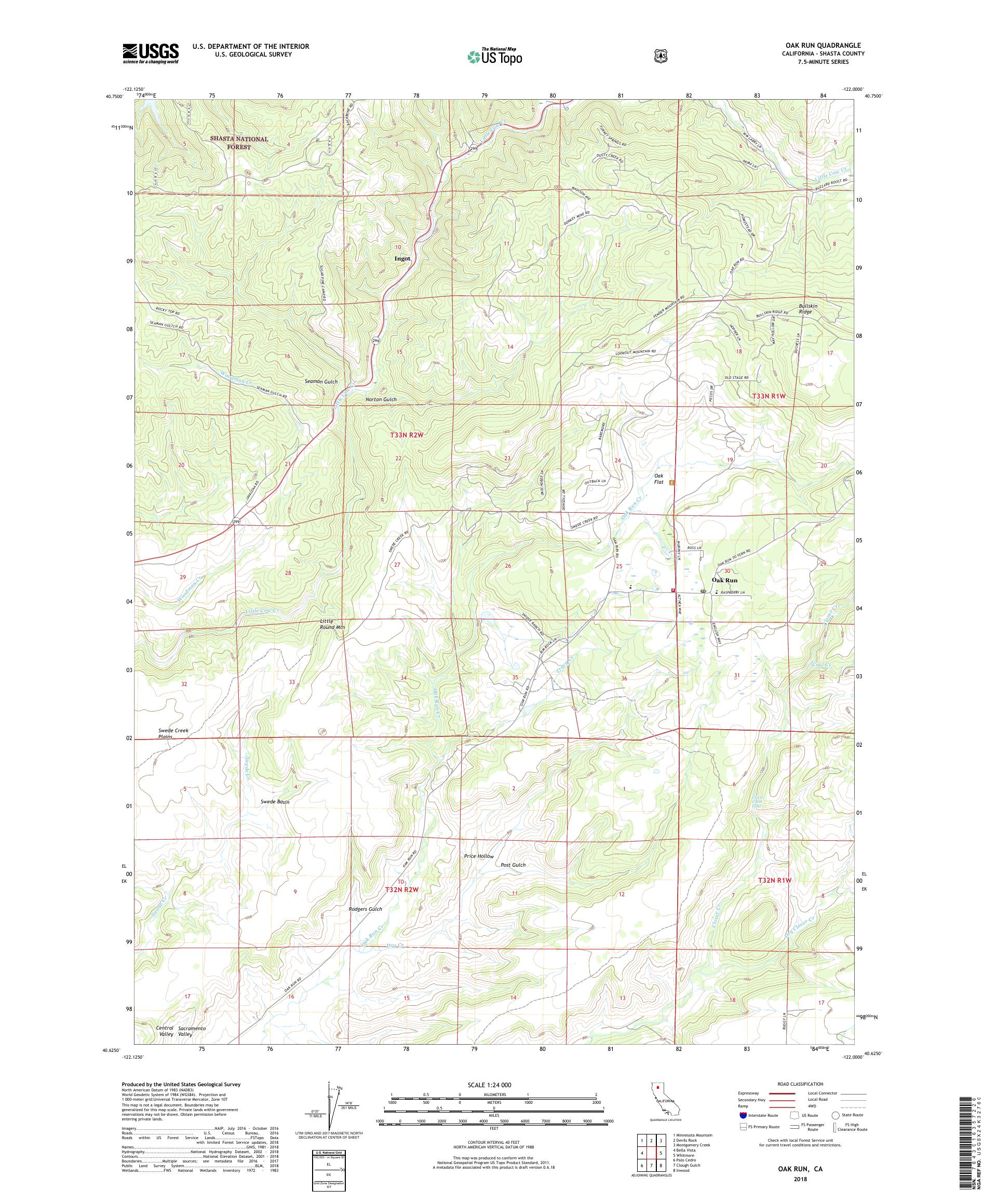 MyTopo Oak Run, California USGS Quad Topo Map