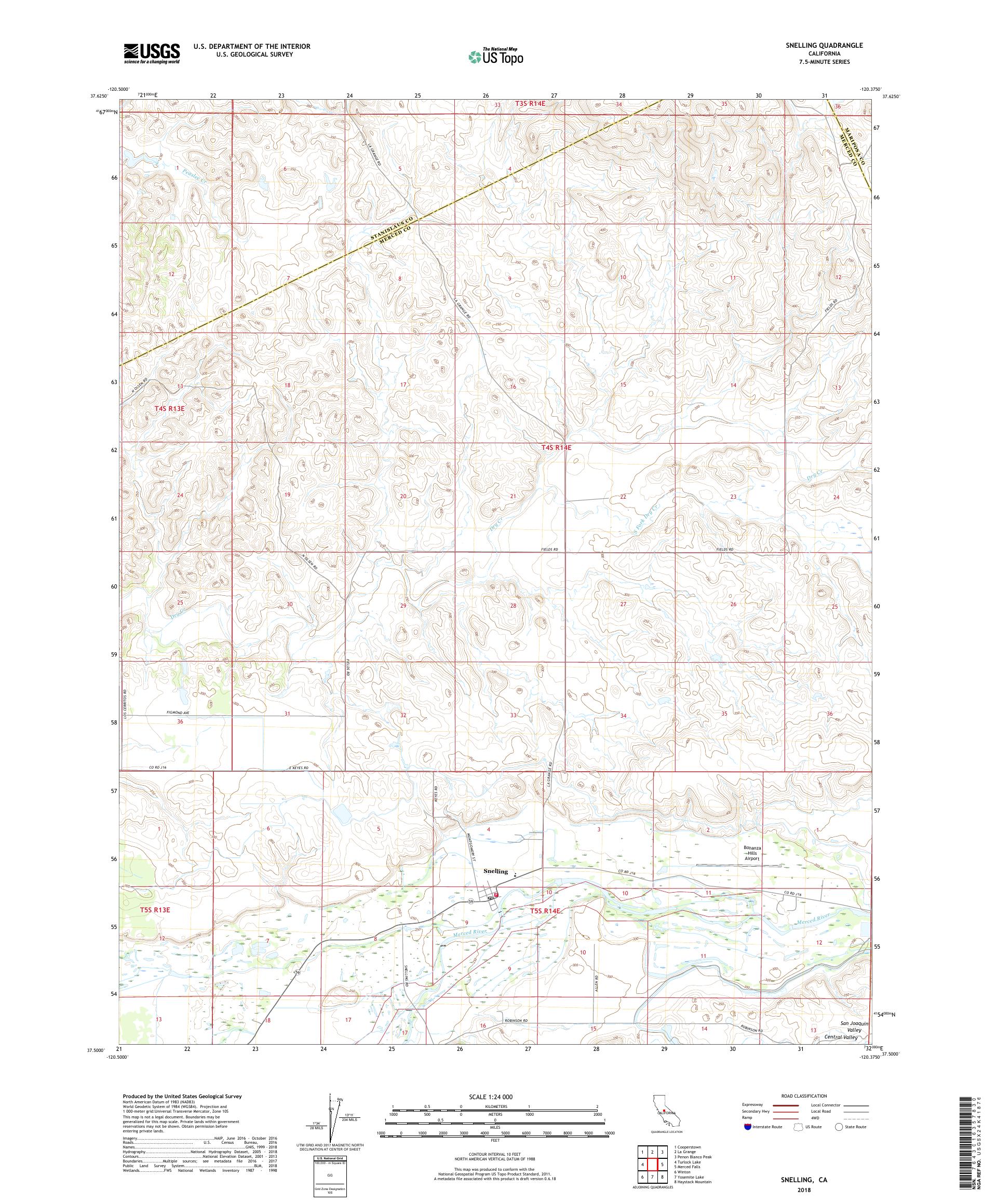 MyTopo Snelling, California USGS Quad Topo Map