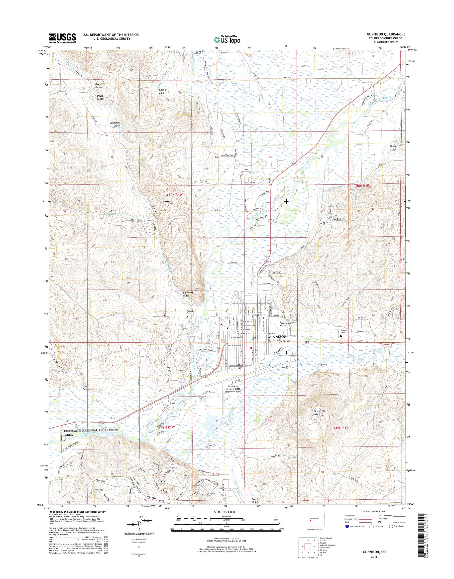 MyTopo Gunnison, Colorado USGS Quad Topo Map