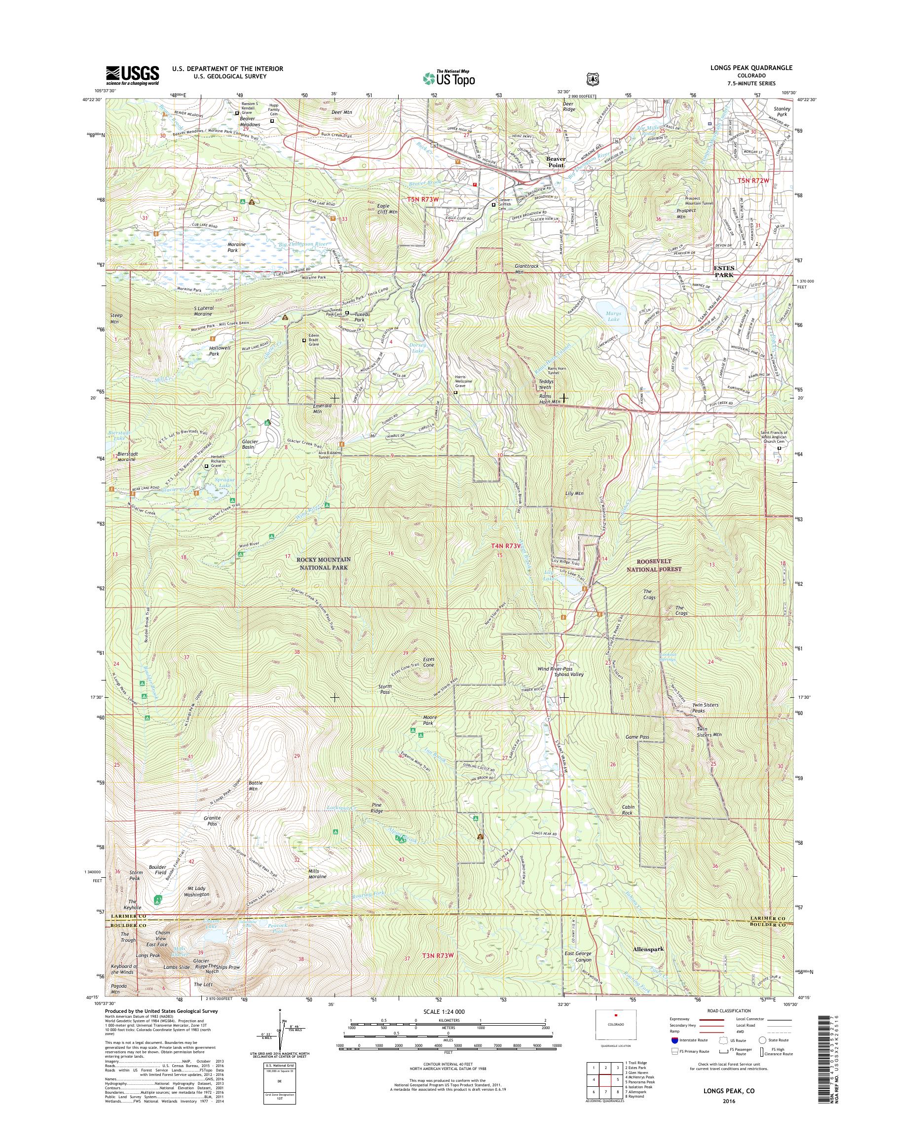 MyTopo Longs Peak, Colorado USGS Quad Topo Map