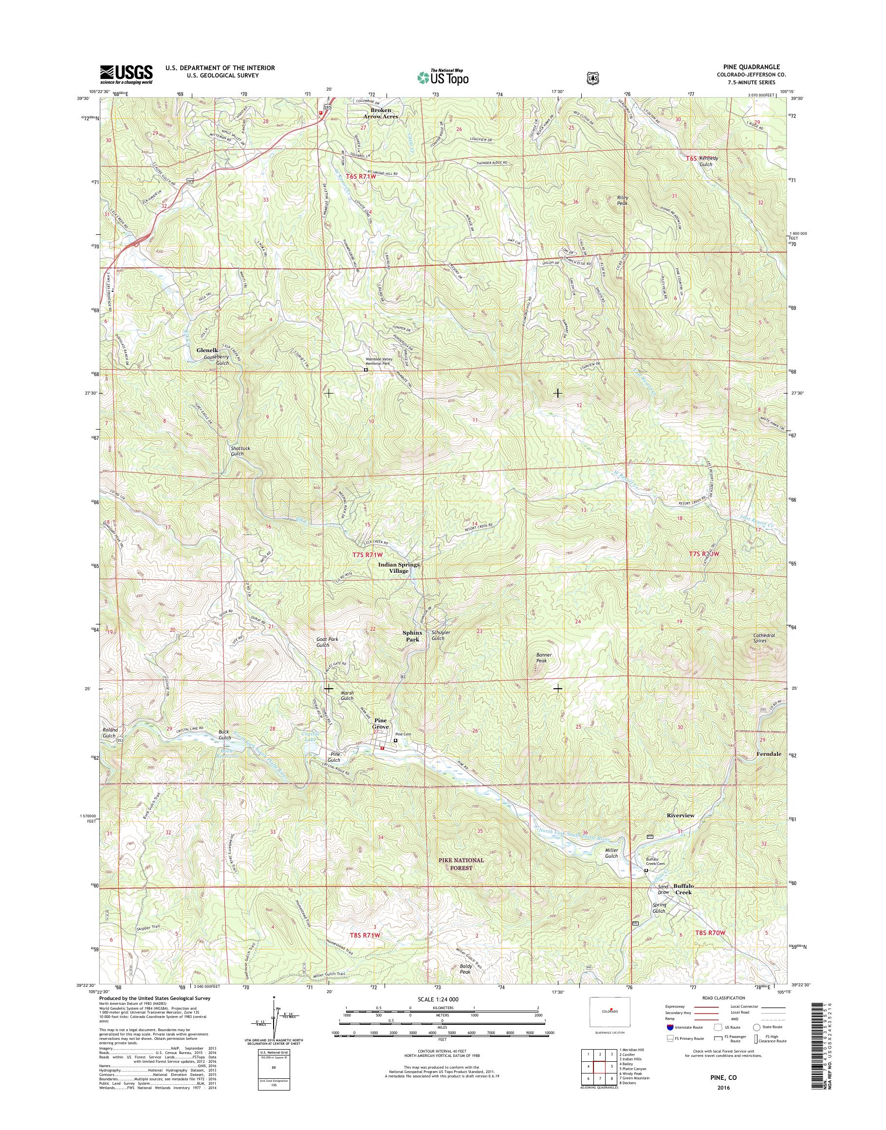 MyTopo Pine, Colorado USGS Quad Topo Map