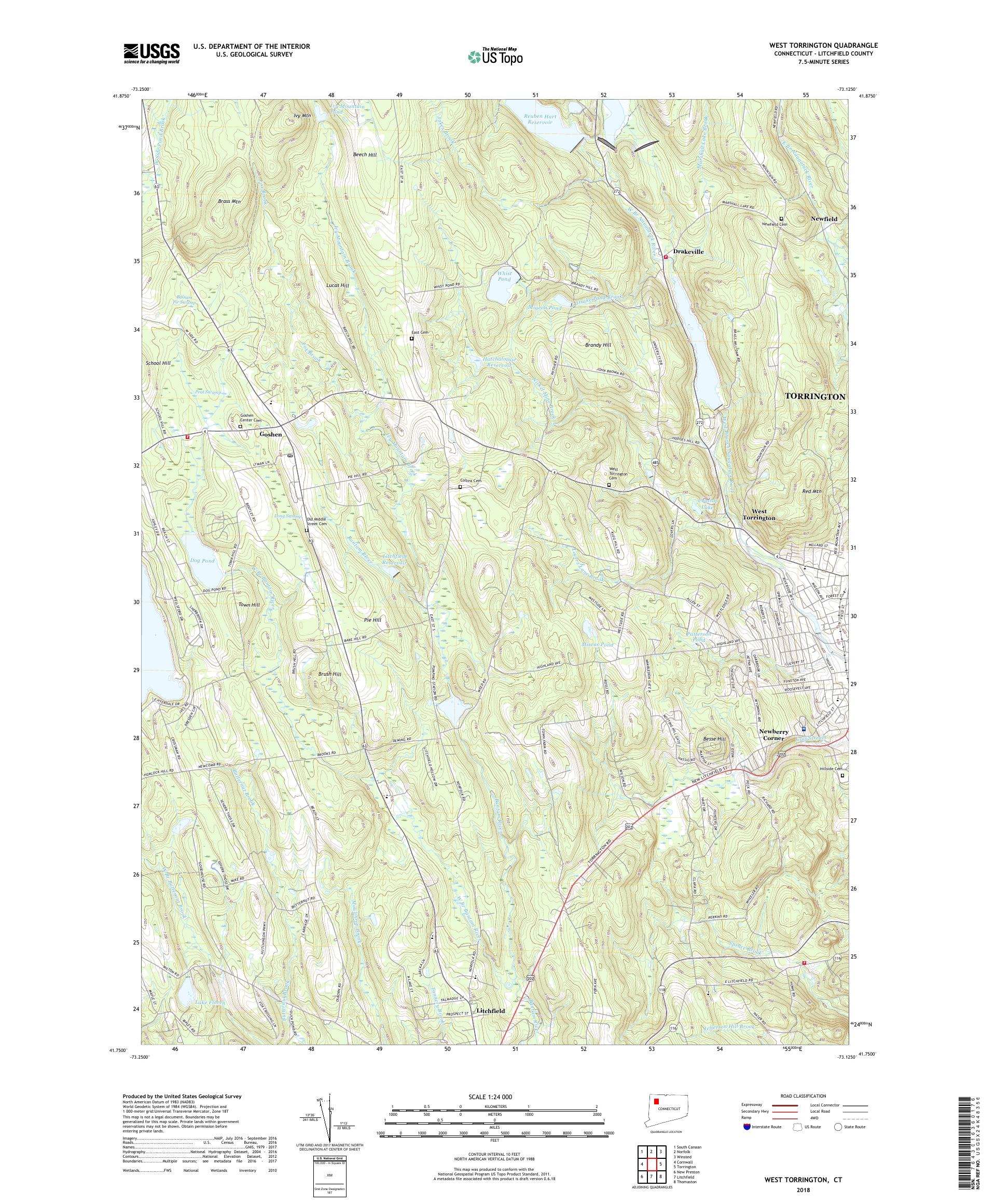 MyTopo West Torrington, Connecticut USGS Quad Topo Map