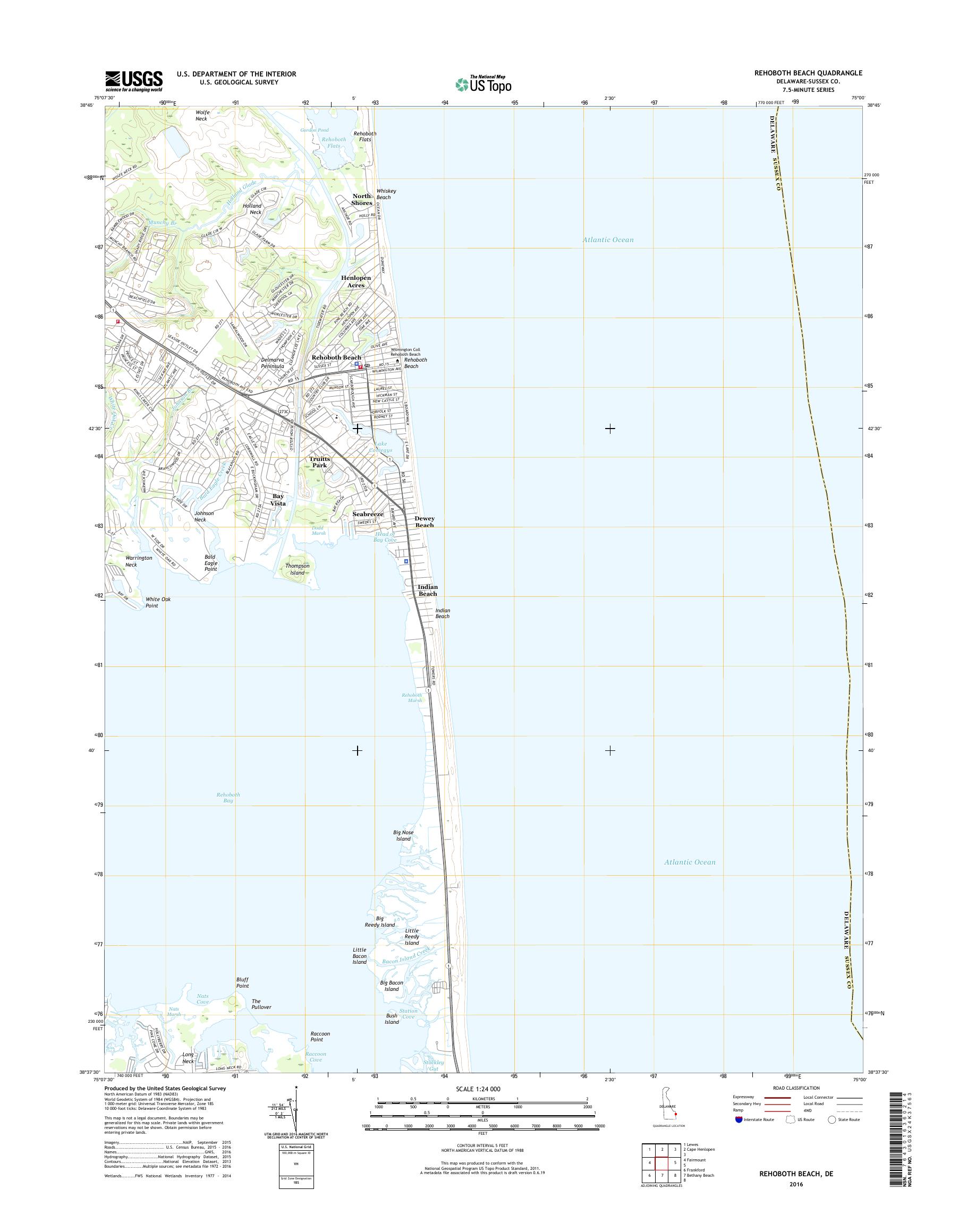 MyTopo Rehoboth Beach, Delaware USGS Quad Topo Map