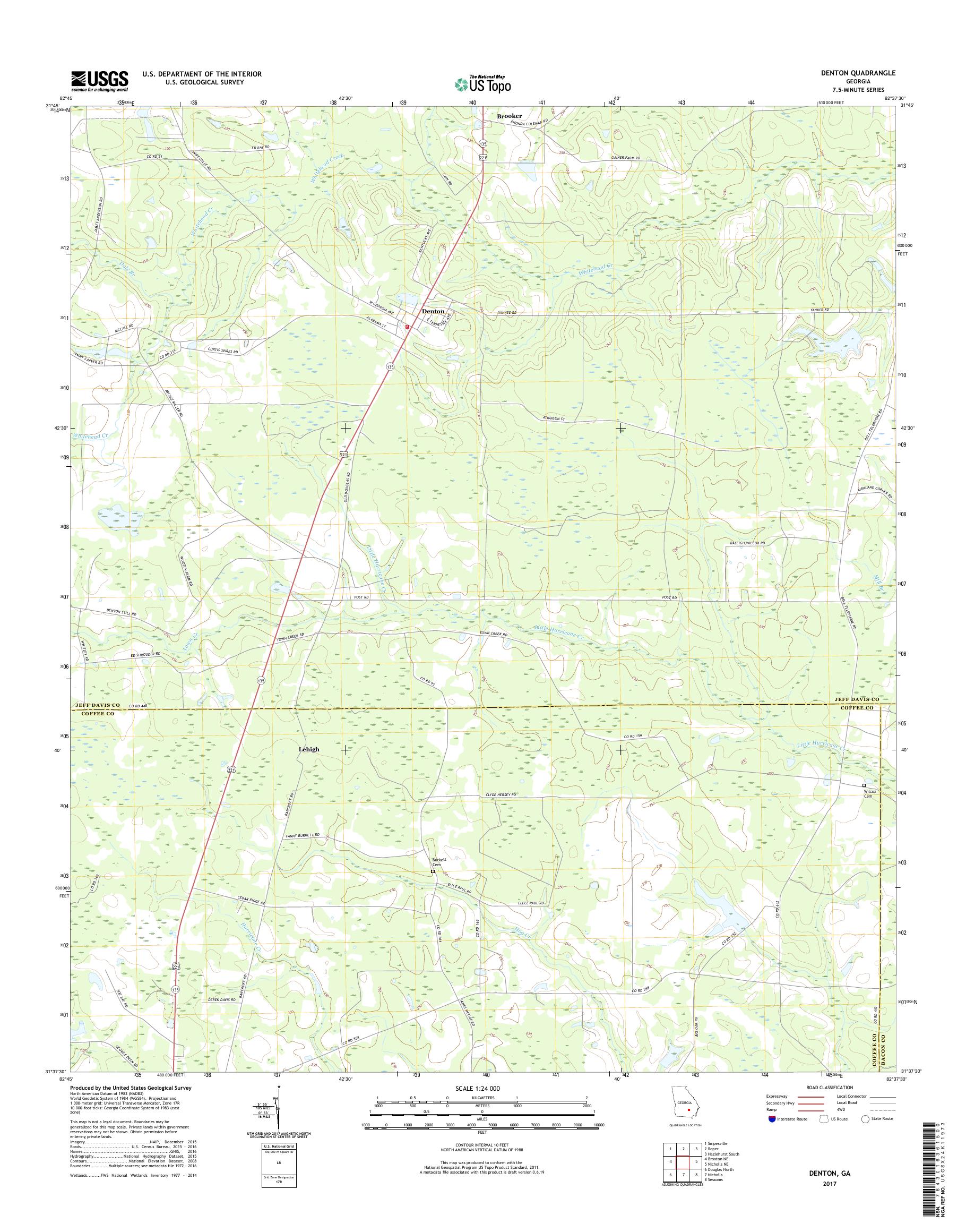 MyTopo Denton, Georgia USGS Quad Topo Map