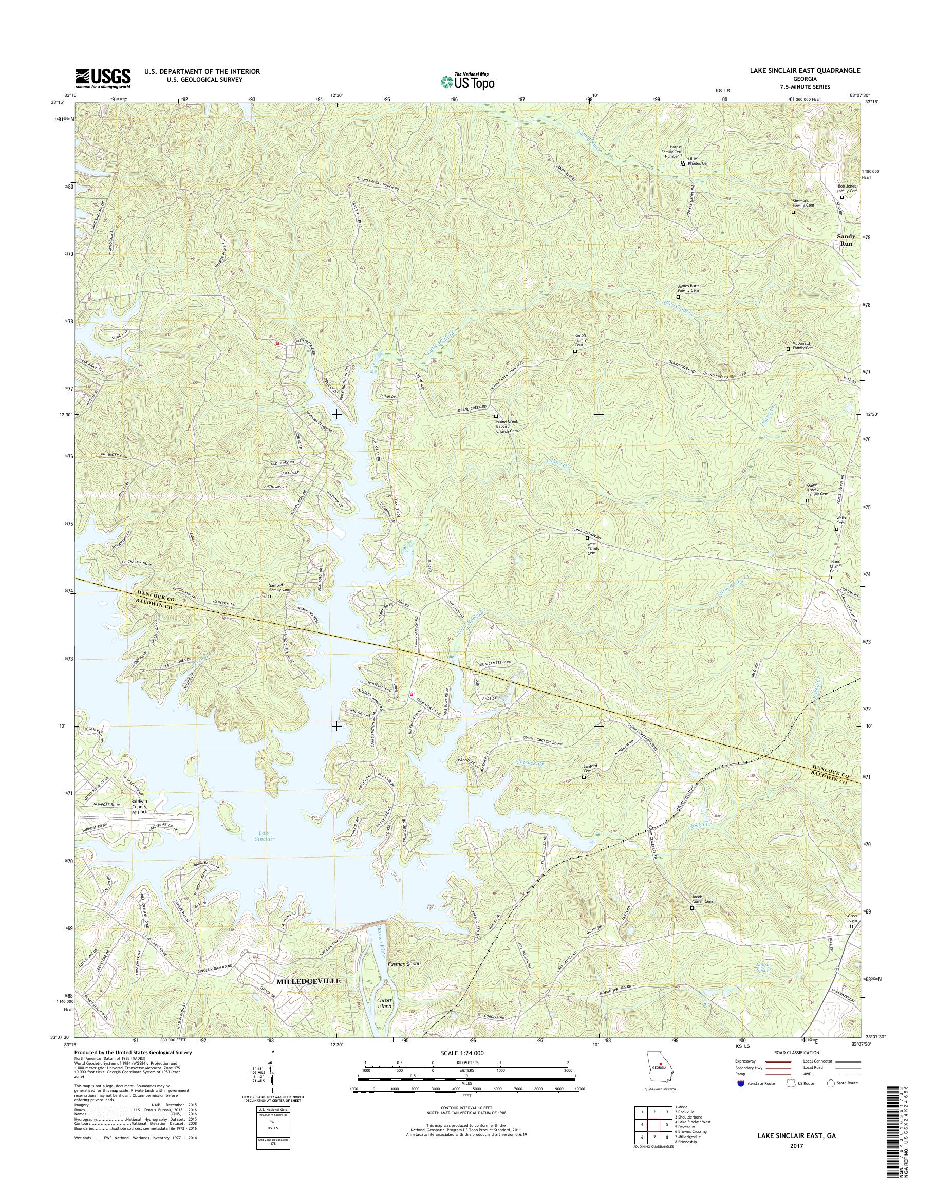 MyTopo Lake Sinclair East, Georgia USGS Quad Topo Map