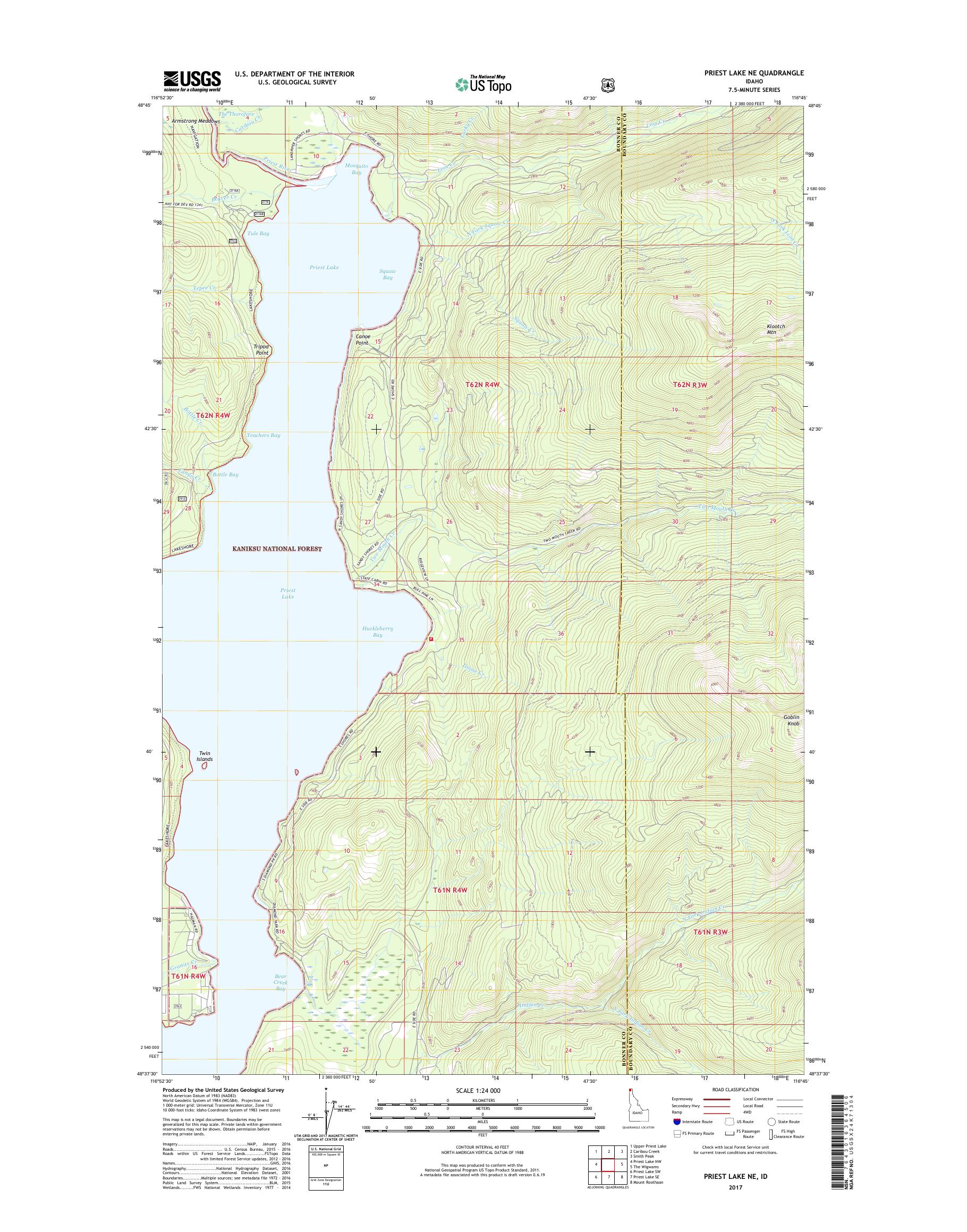 MyTopo Priest Lake NE, Idaho USGS Quad Topo Map