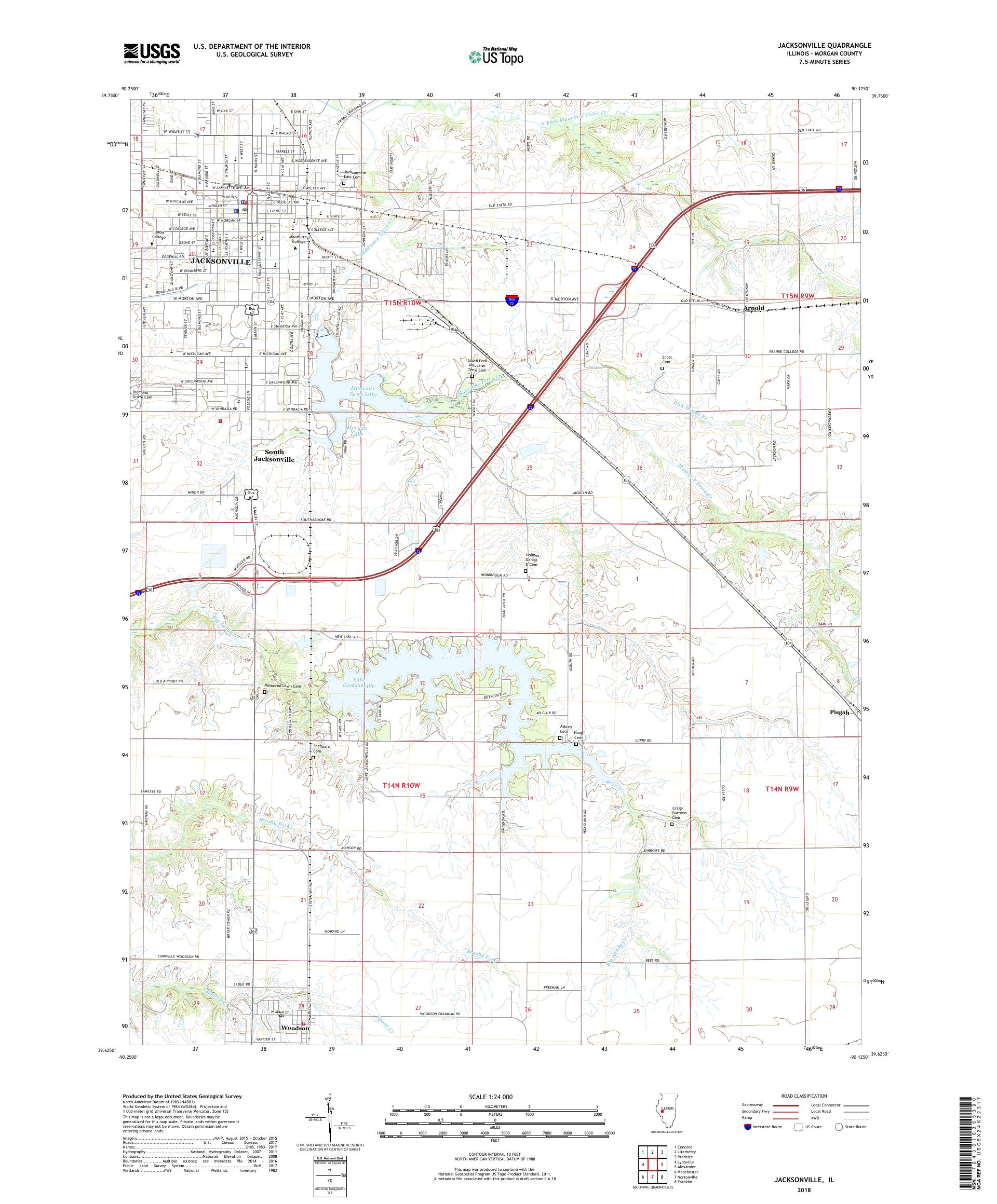 MyTopo Jacksonville, Illinois USGS Quad Topo Map
