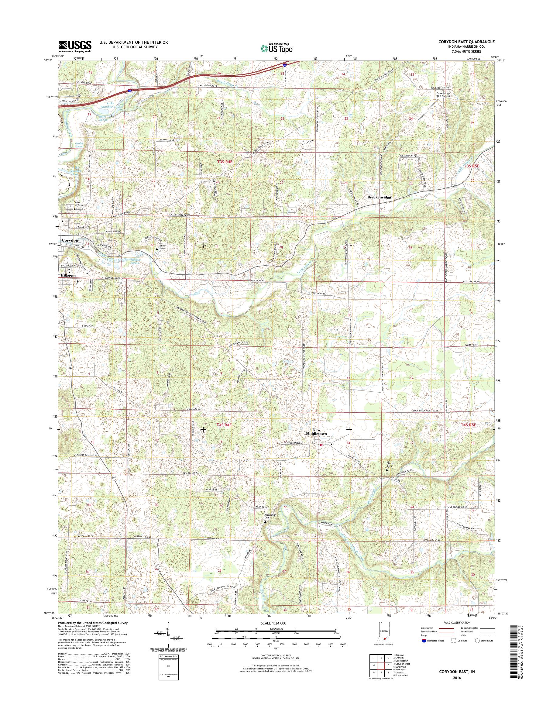 MyTopo Corydon East, Indiana USGS Quad Topo Map
