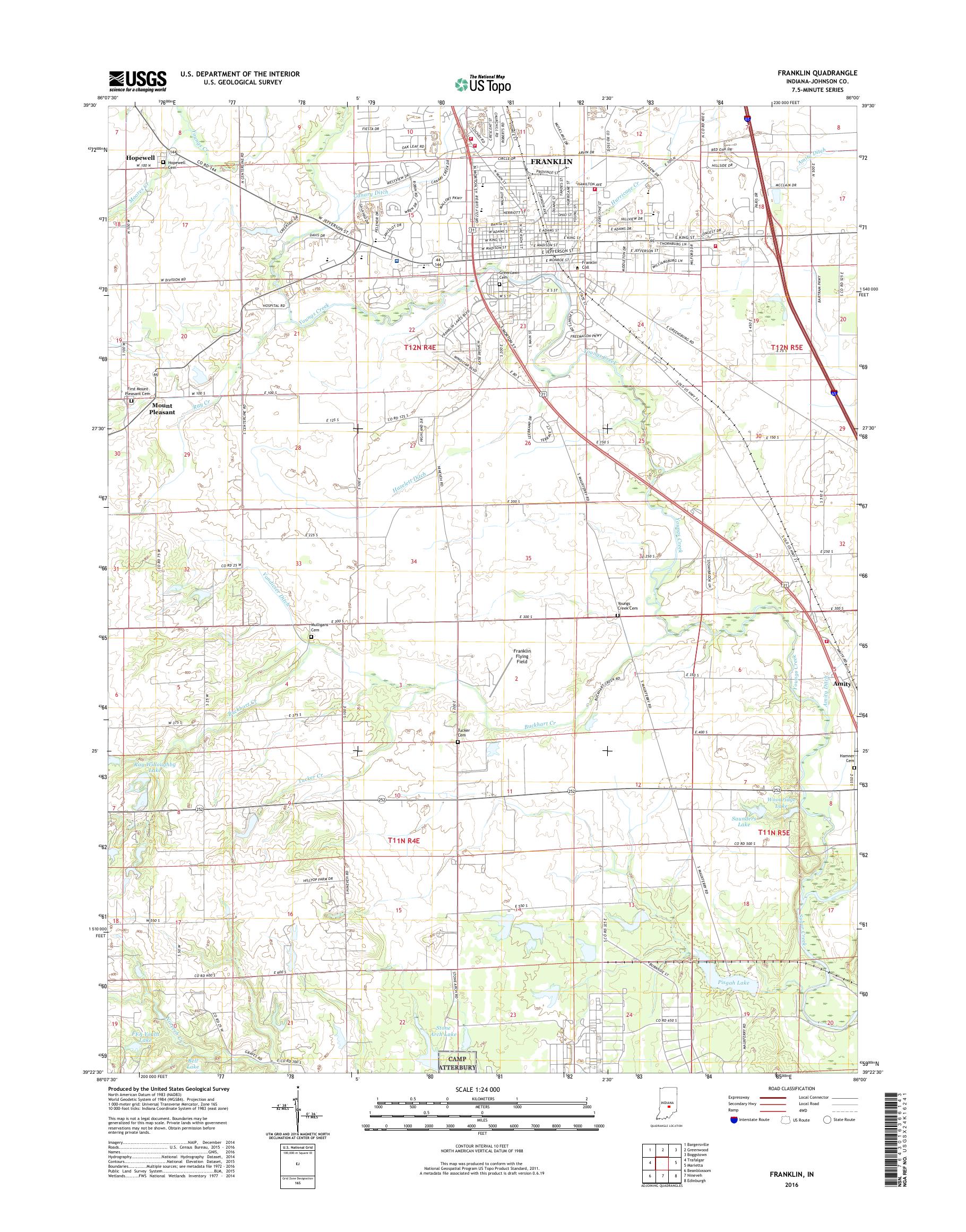 MyTopo Franklin, Indiana USGS Quad Topo Map