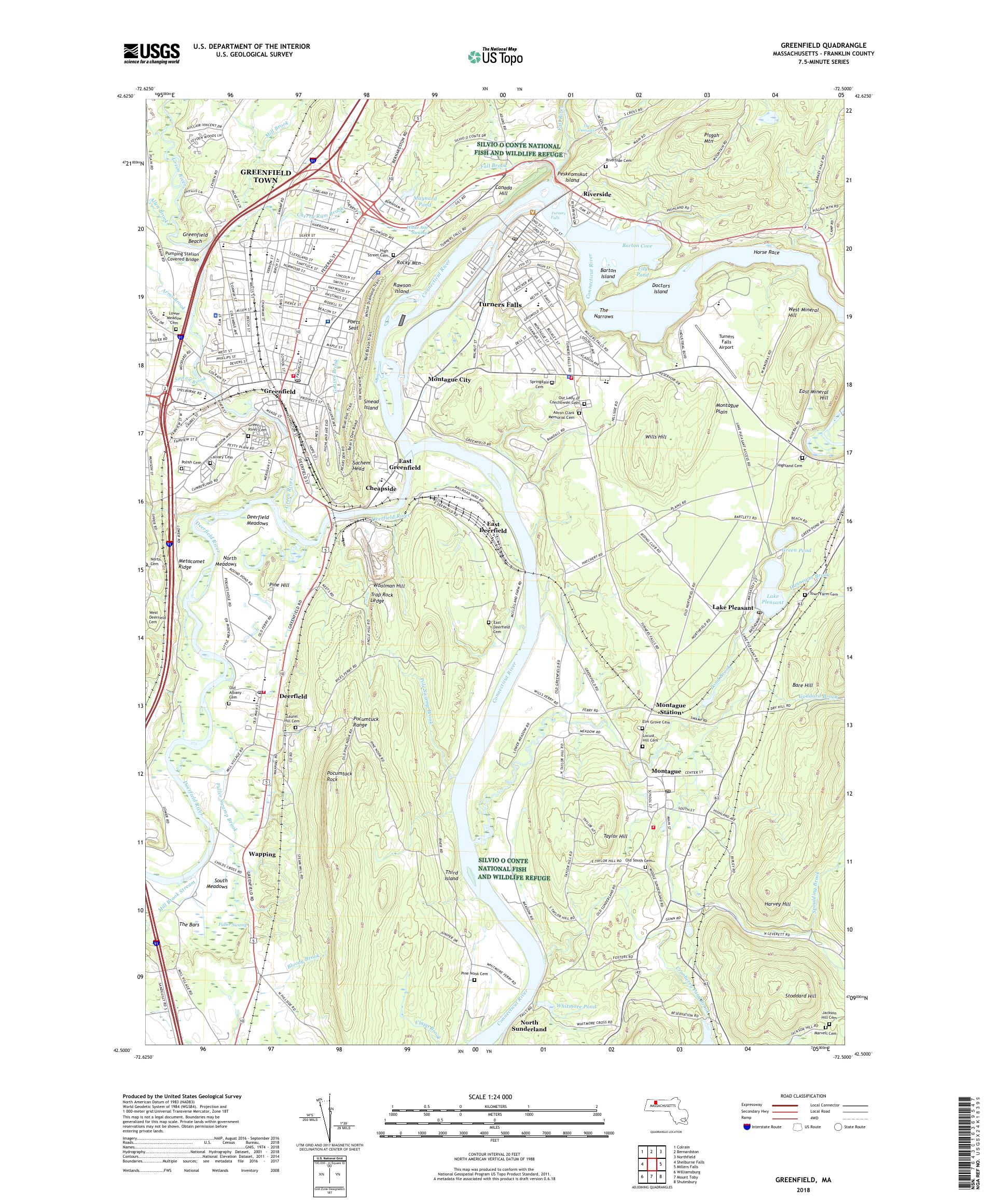 MyTopo Greenfield, Massachusetts USGS Quad Topo Map