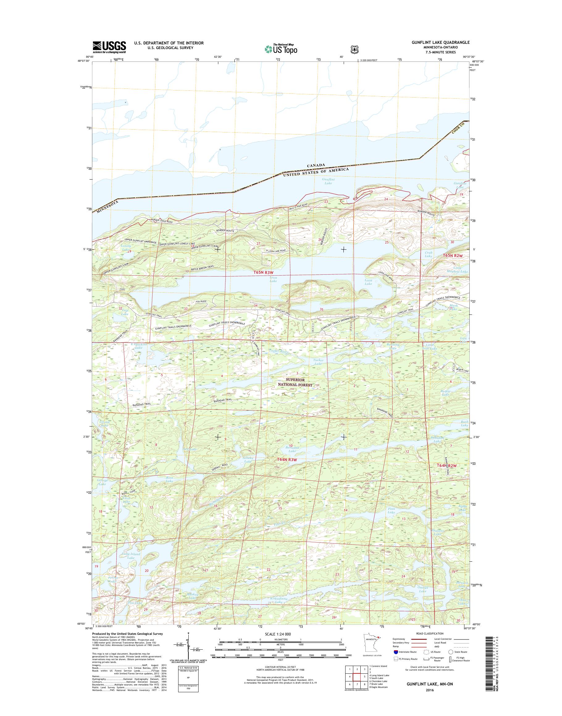 MyTopo Gunflint Lake, Minnesota USGS Quad Topo Map