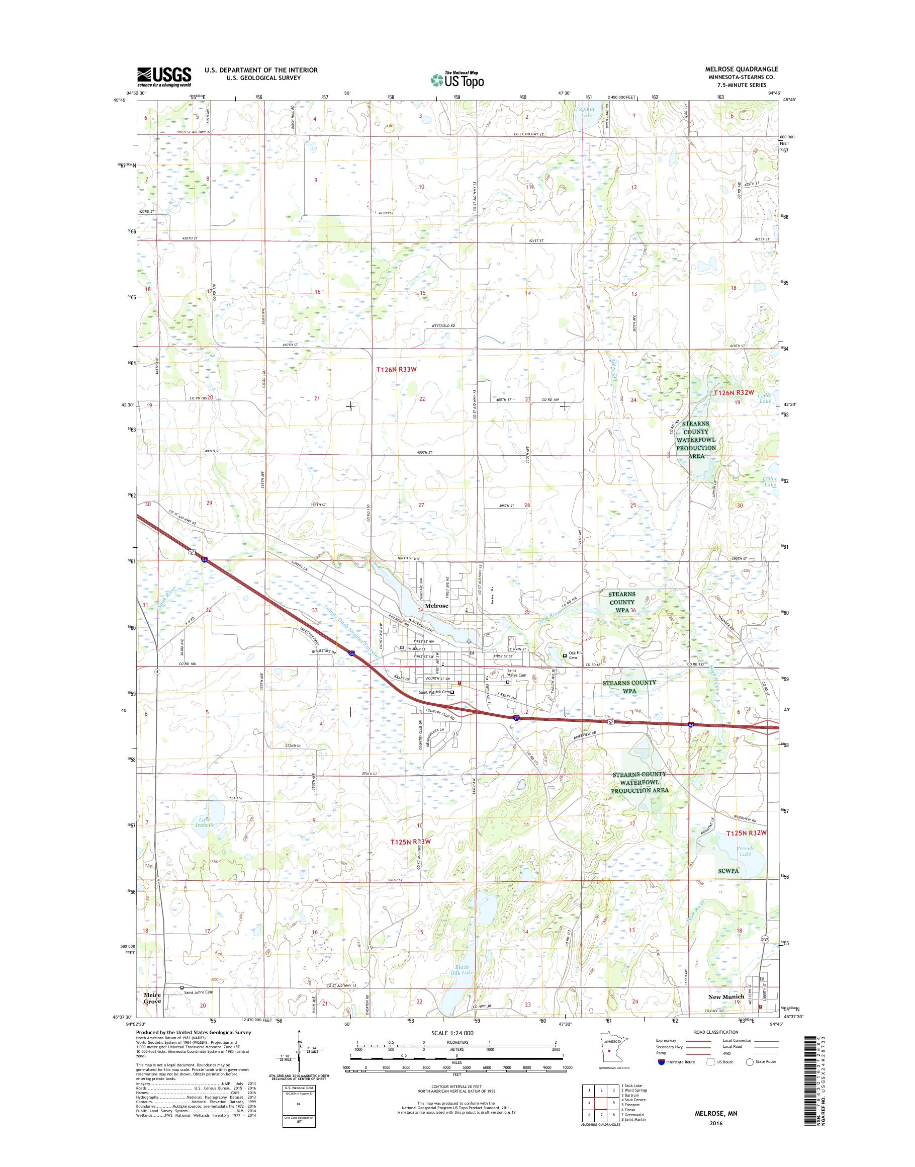 MyTopo Melrose, Minnesota USGS Quad Topo Map