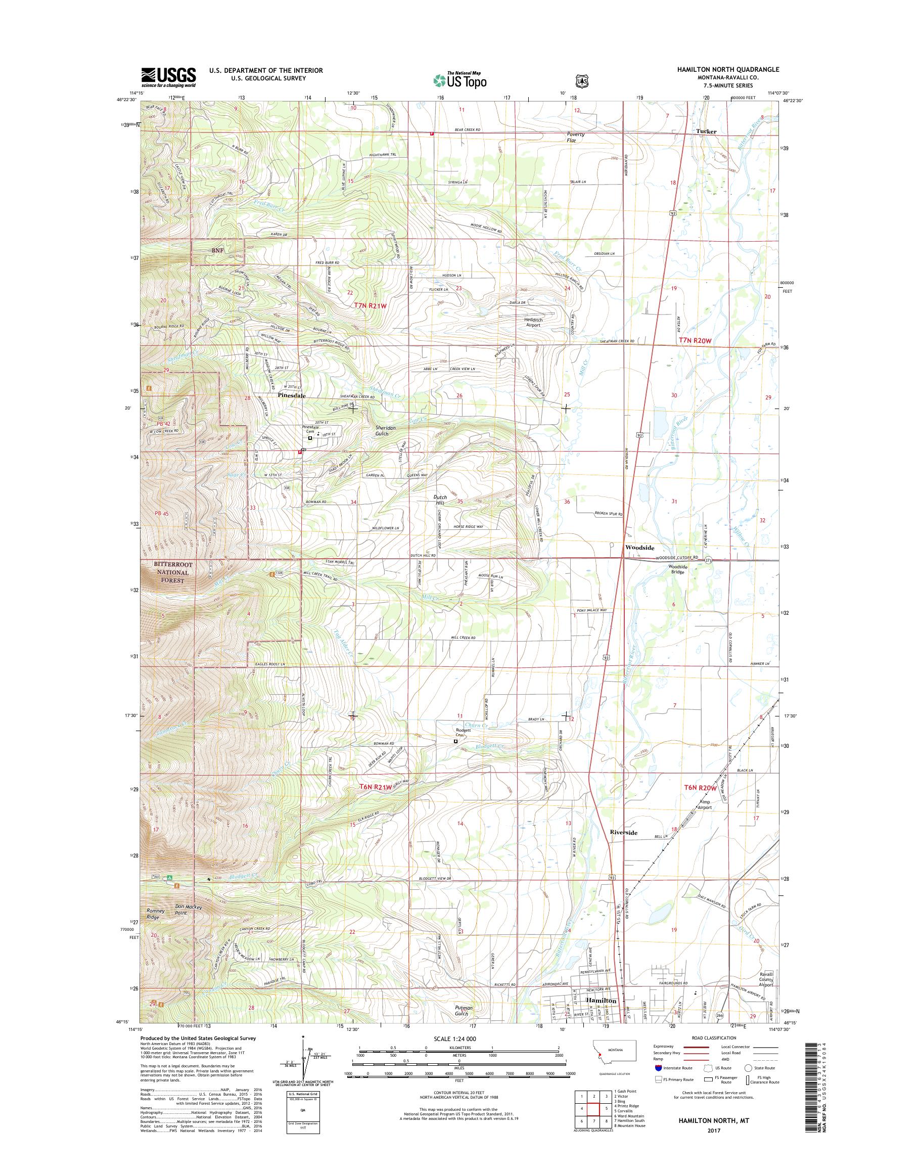 MyTopo Hamilton North, Montana USGS Quad Topo Map