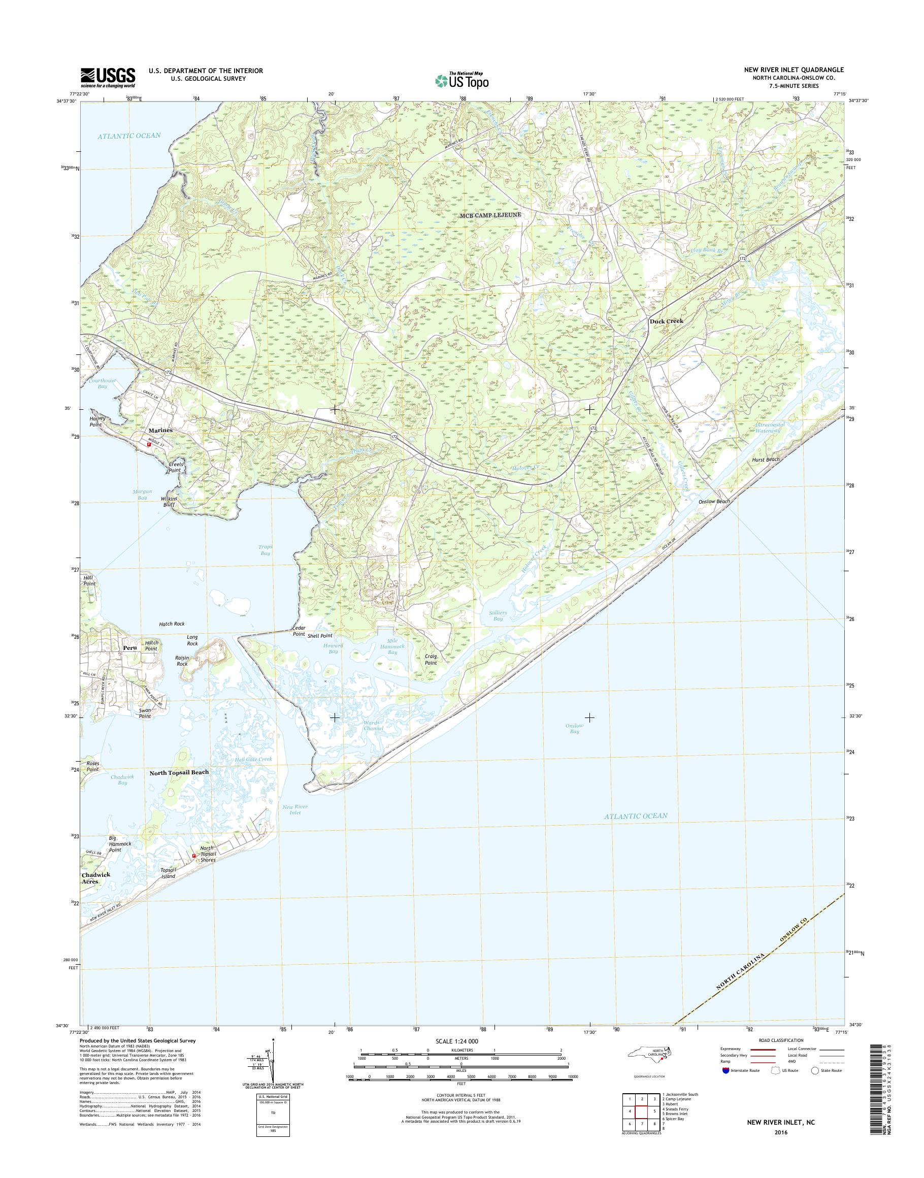 MyTopo New River Inlet, North Carolina USGS Quad Topo Map