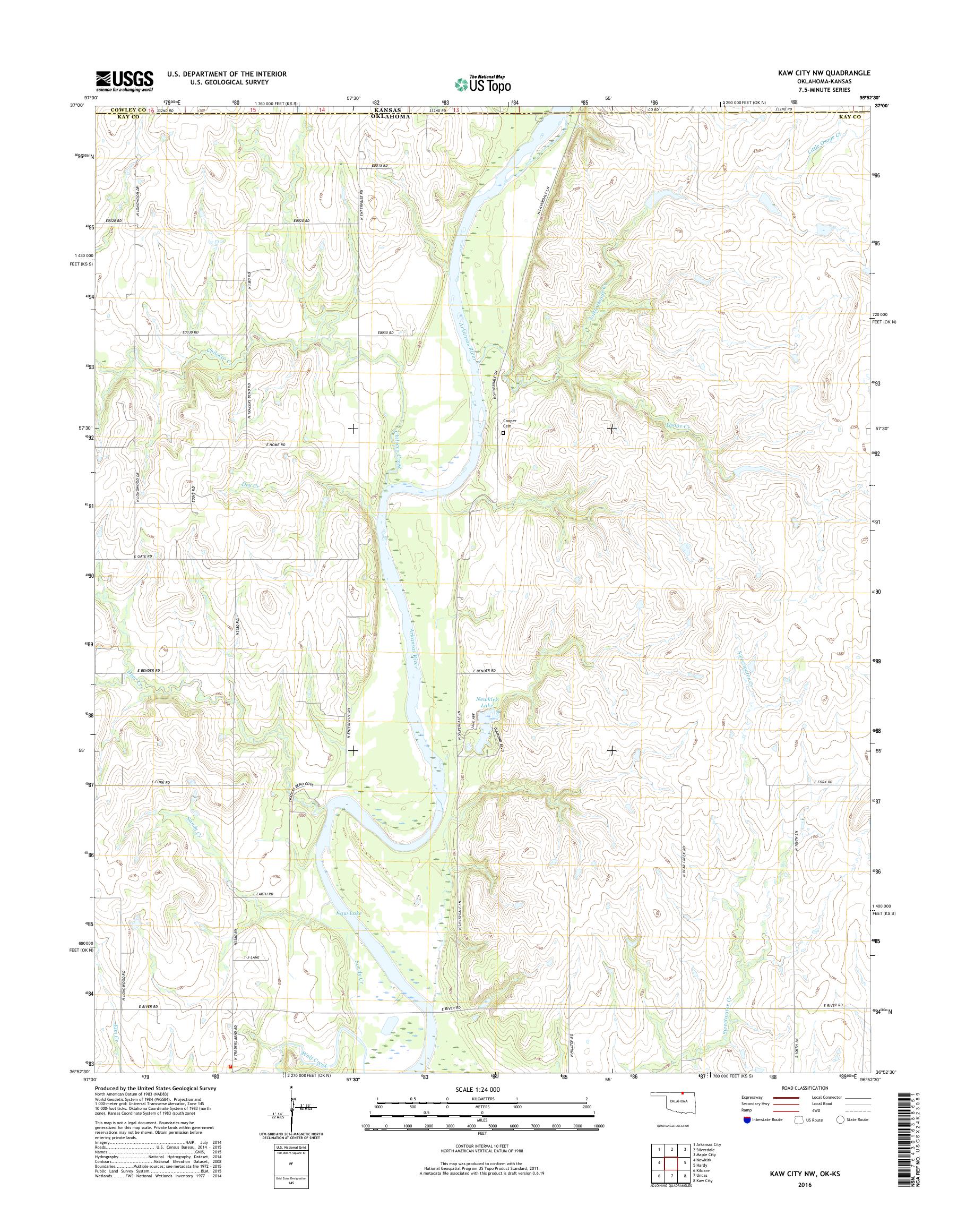 MyTopo Kaw City NW, Oklahoma USGS Quad Topo Map