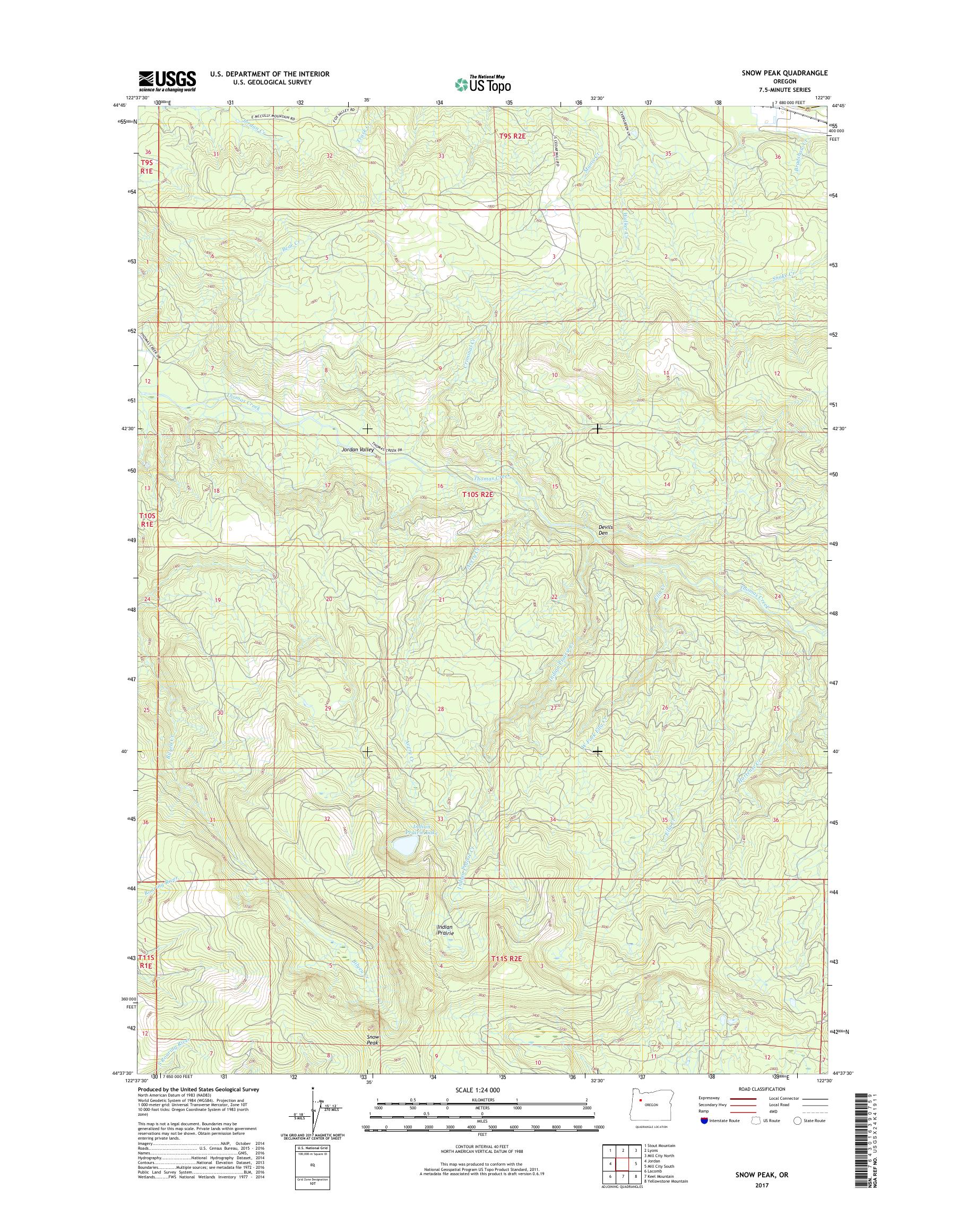MyTopo Snow Peak, Oregon USGS Quad Topo Map