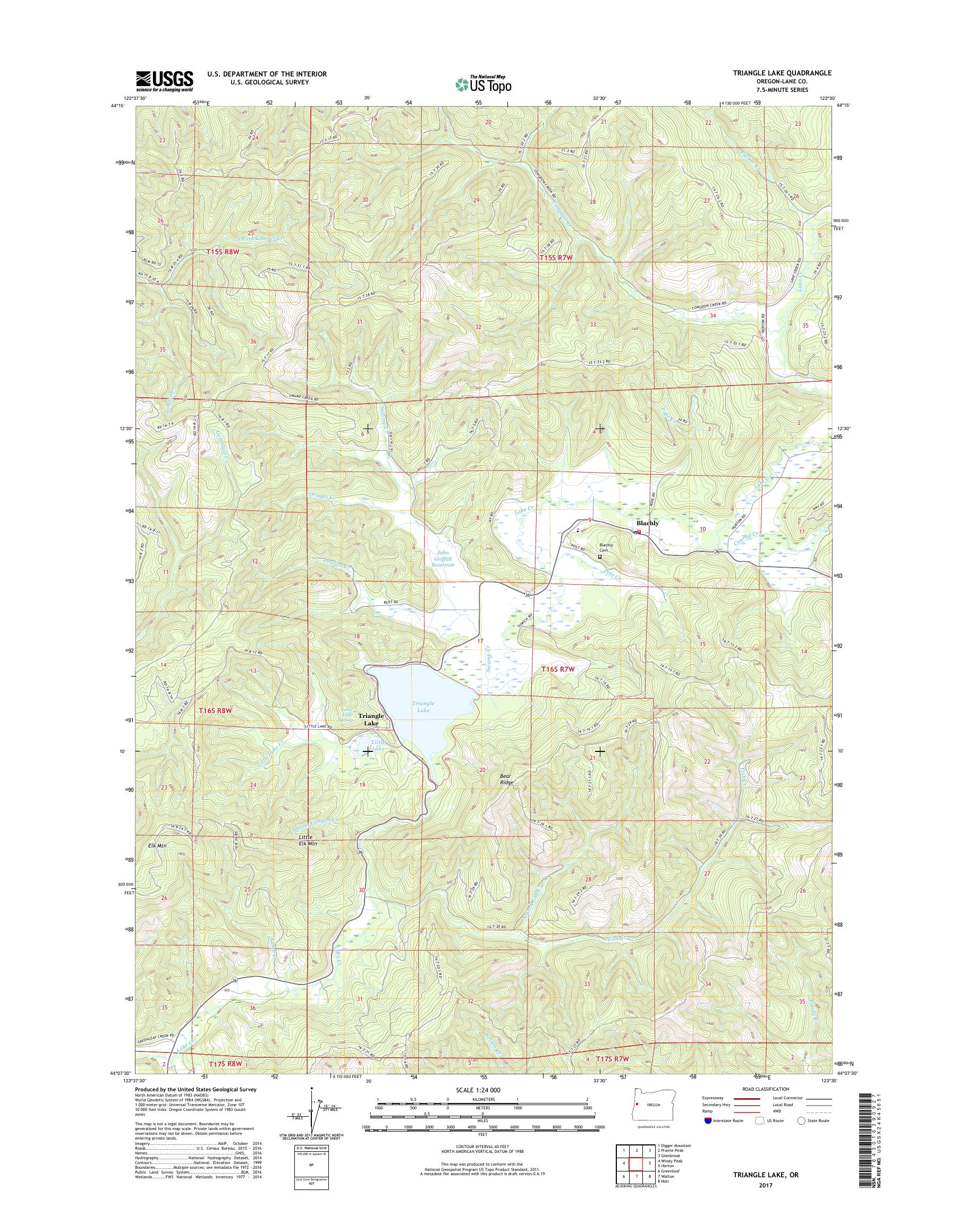 MyTopo Triangle Lake, Oregon USGS Quad Topo Map