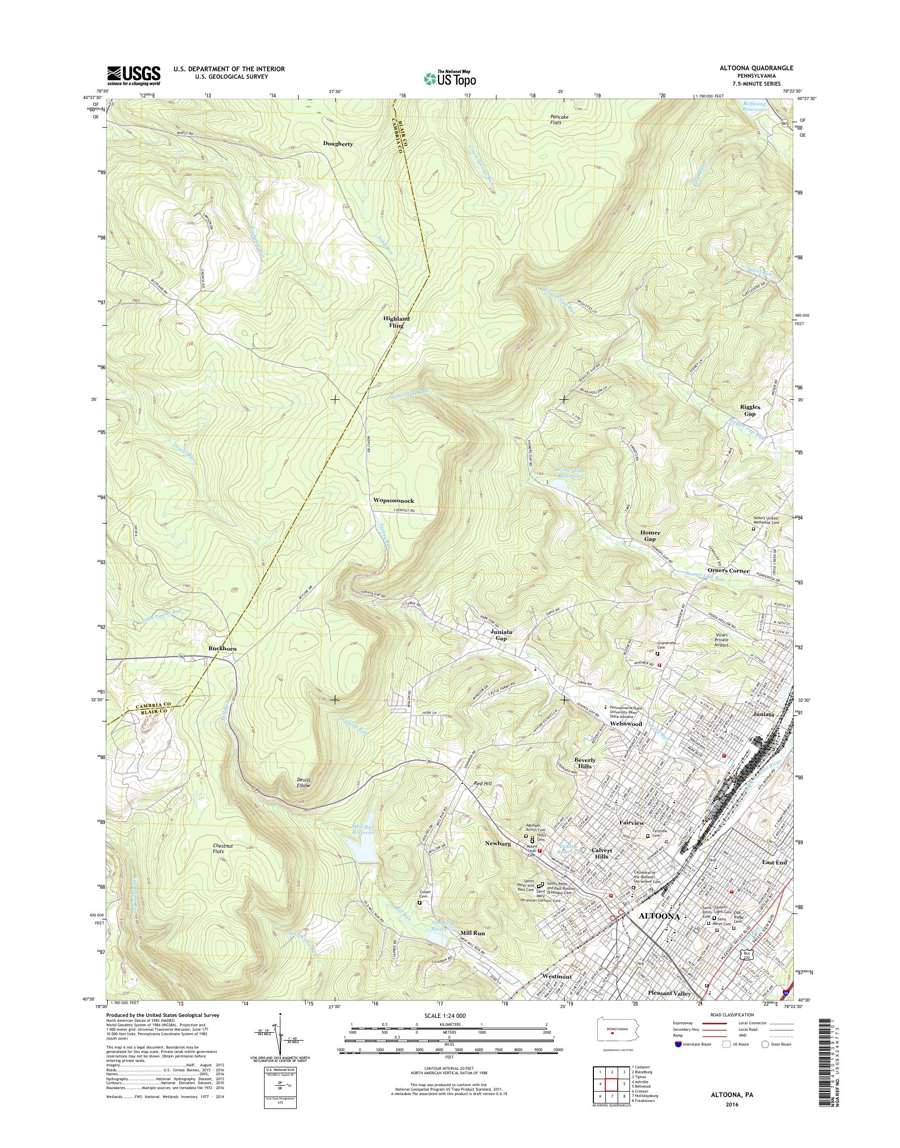MyTopo Altoona, Pennsylvania USGS Quad Topo Map