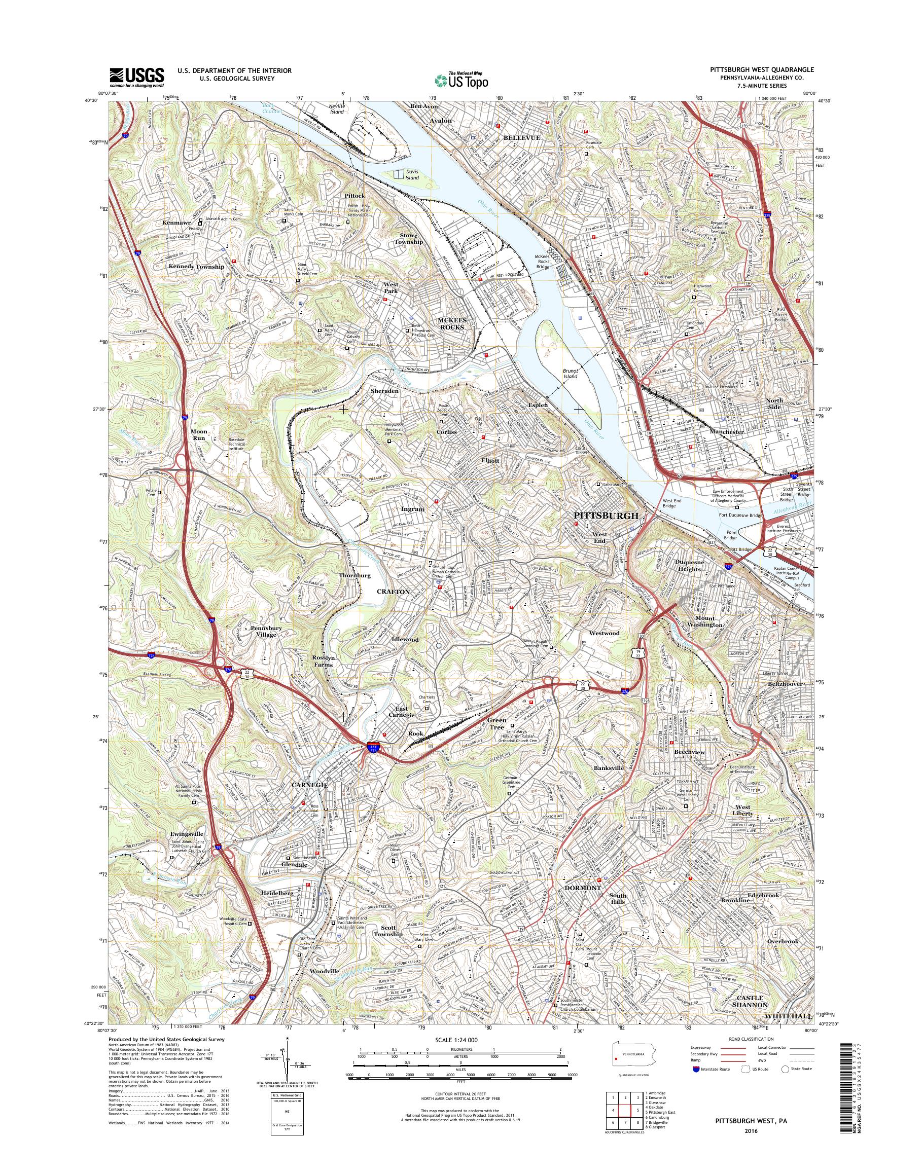 MyTopo Pittsburgh West, Pennsylvania USGS Quad Topo Map