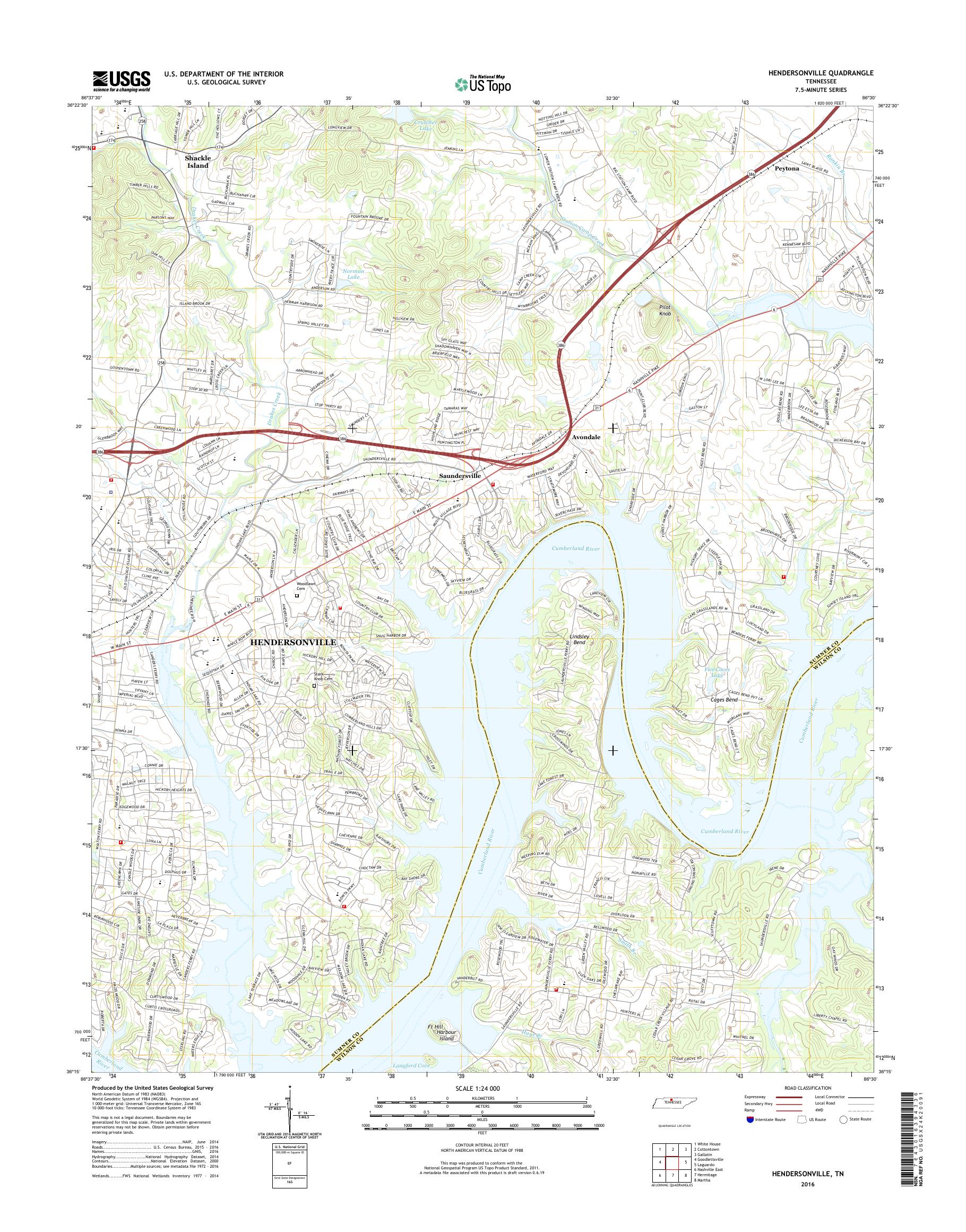 MyTopo Hendersonville, Tennessee USGS Quad Topo Map