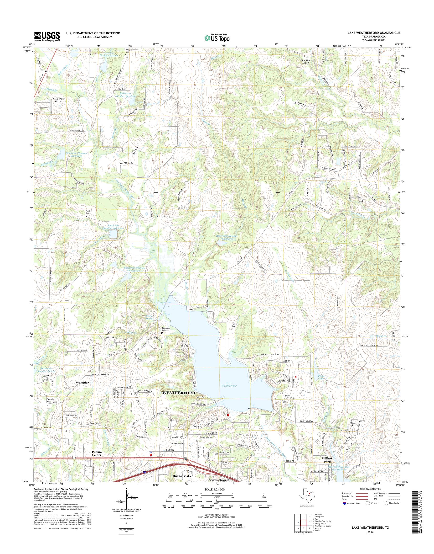 MyTopo Lake Weatherford, Texas USGS Quad Topo Map