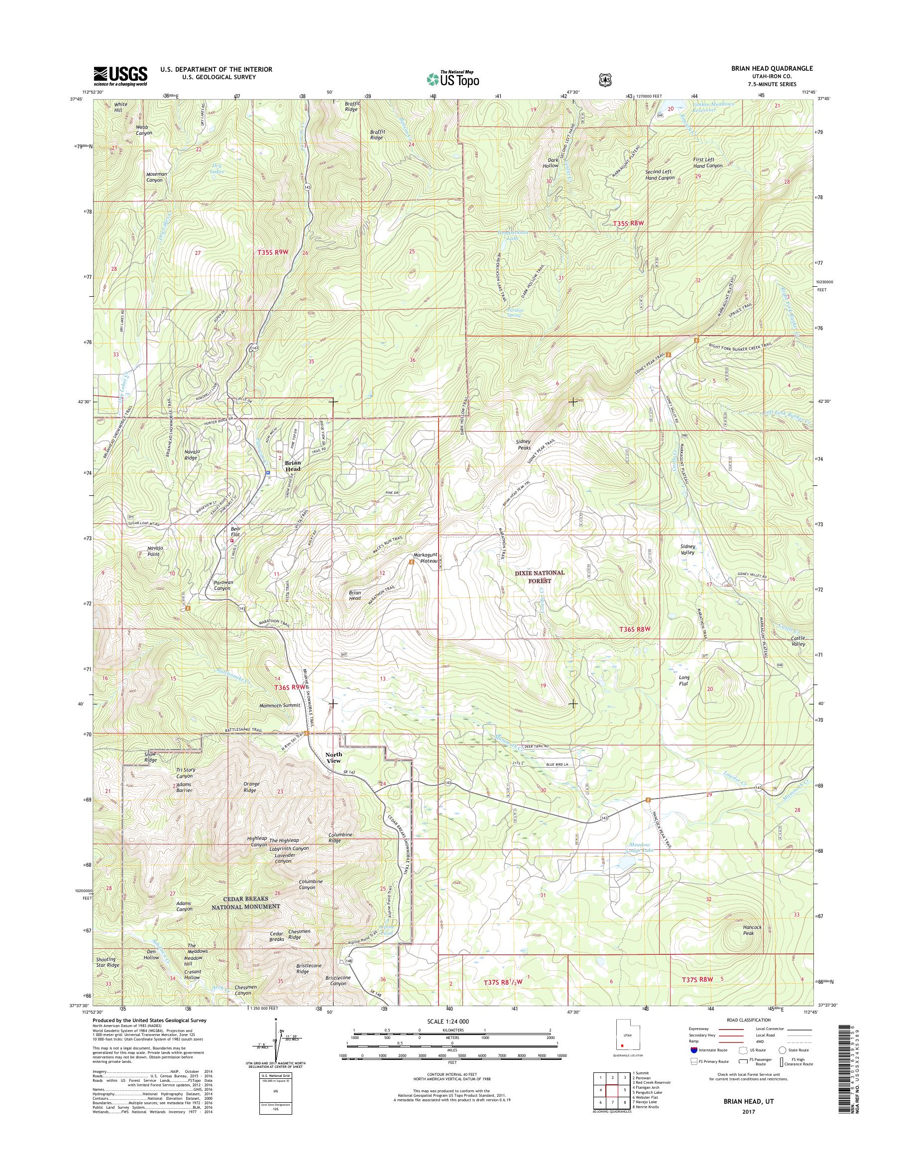 MyTopo Brian Head, Utah USGS Quad Topo Map