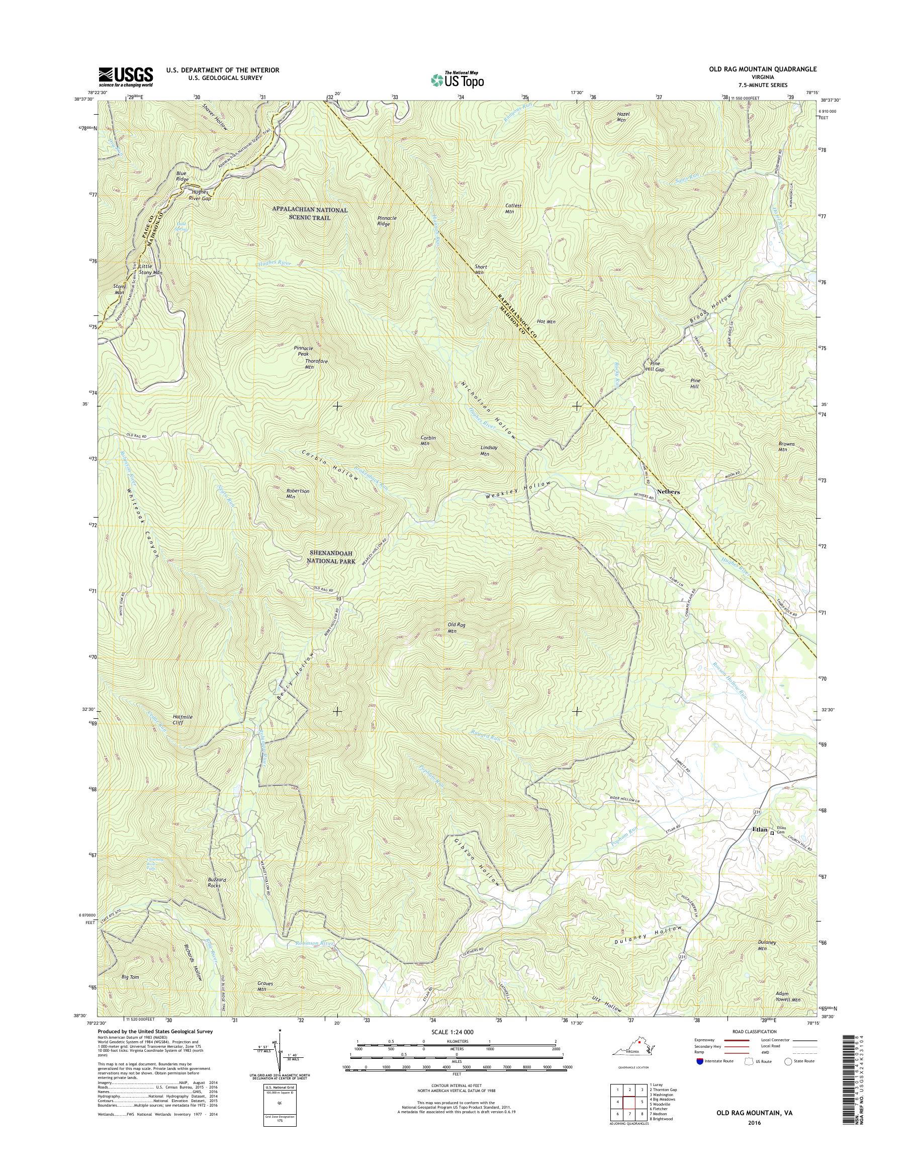MyTopo Old Rag Mountain, Virginia USGS Quad Topo Map