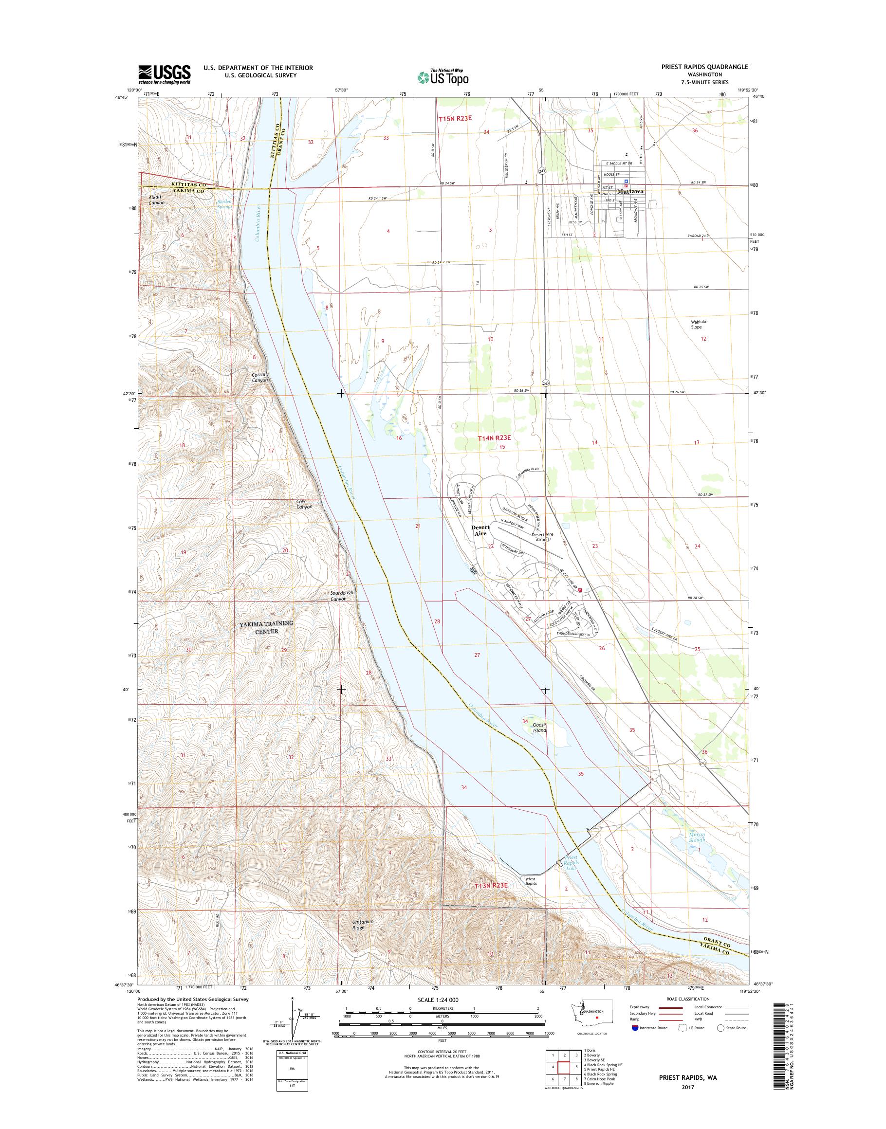 MyTopo Priest Rapids, Washington USGS Quad Topo Map