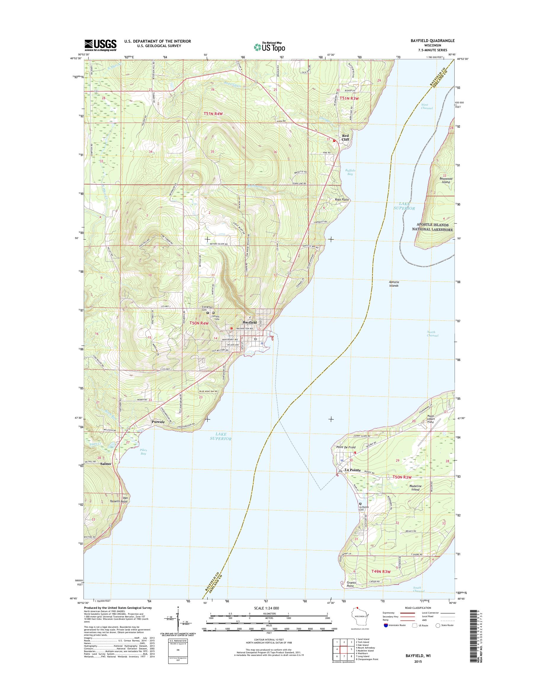 MyTopo Bayfield, Wisconsin USGS Quad Topo Map