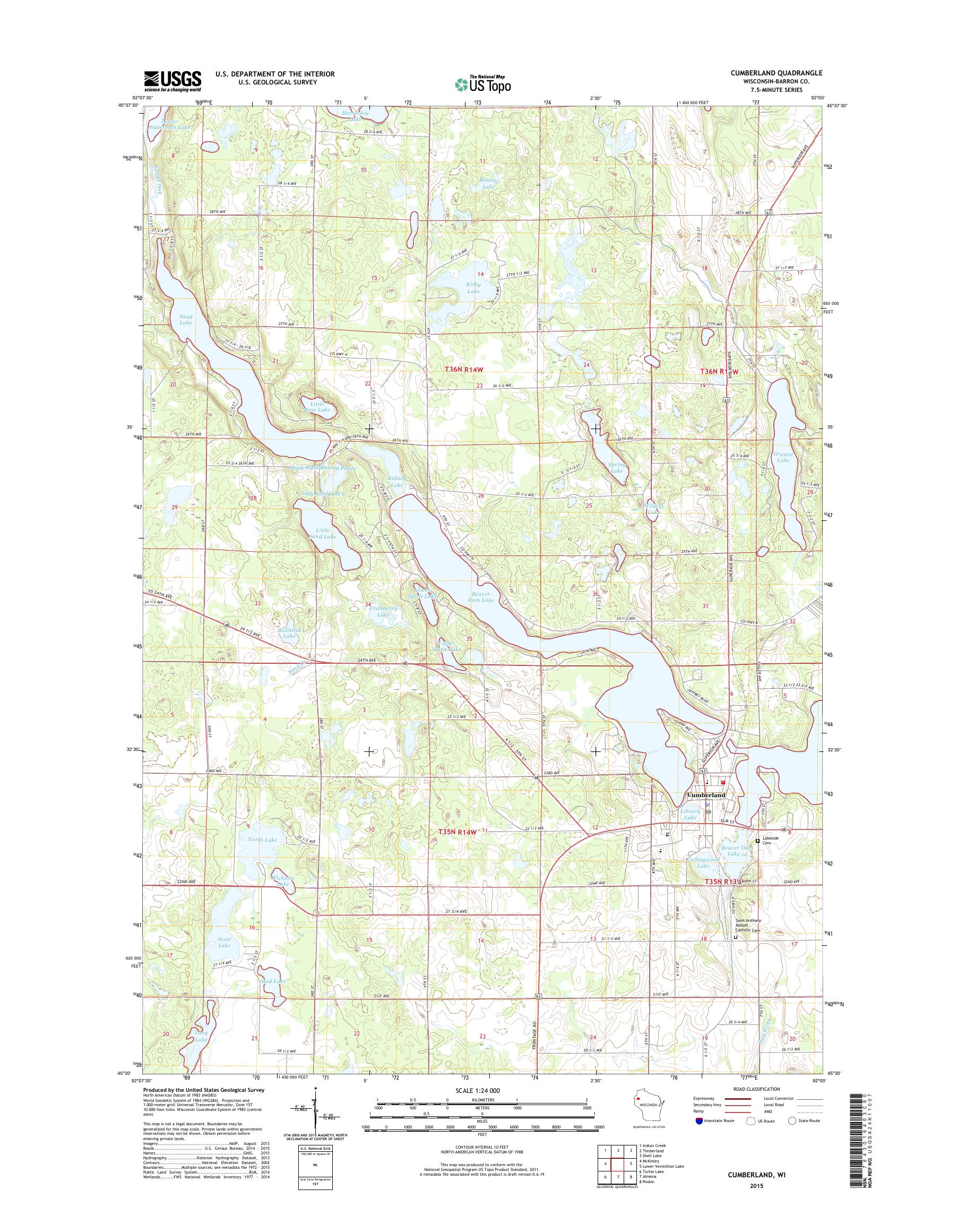 MyTopo Cumberland, Wisconsin USGS Quad Topo Map