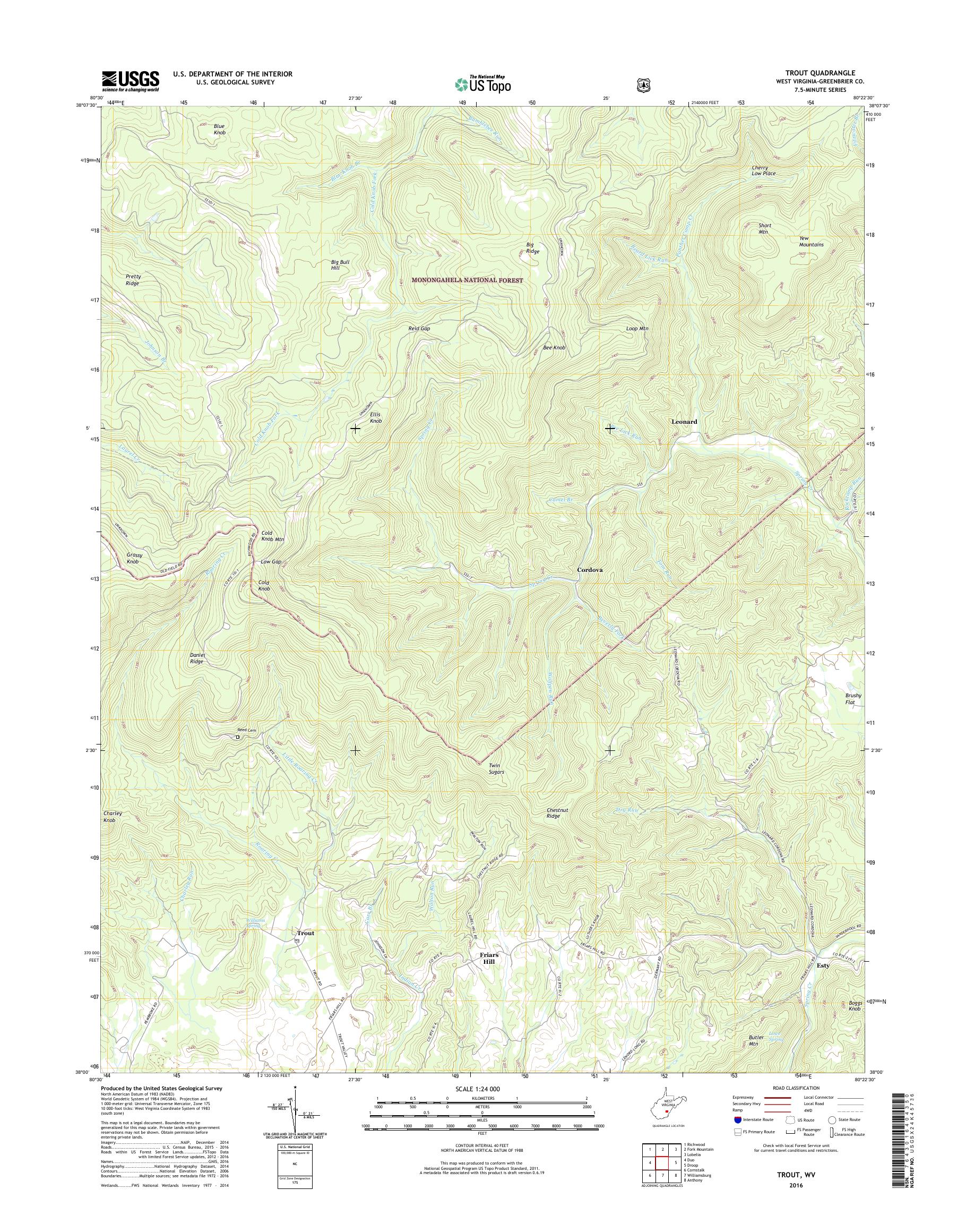 MyTopo Trout, West Virginia USGS Quad Topo Map