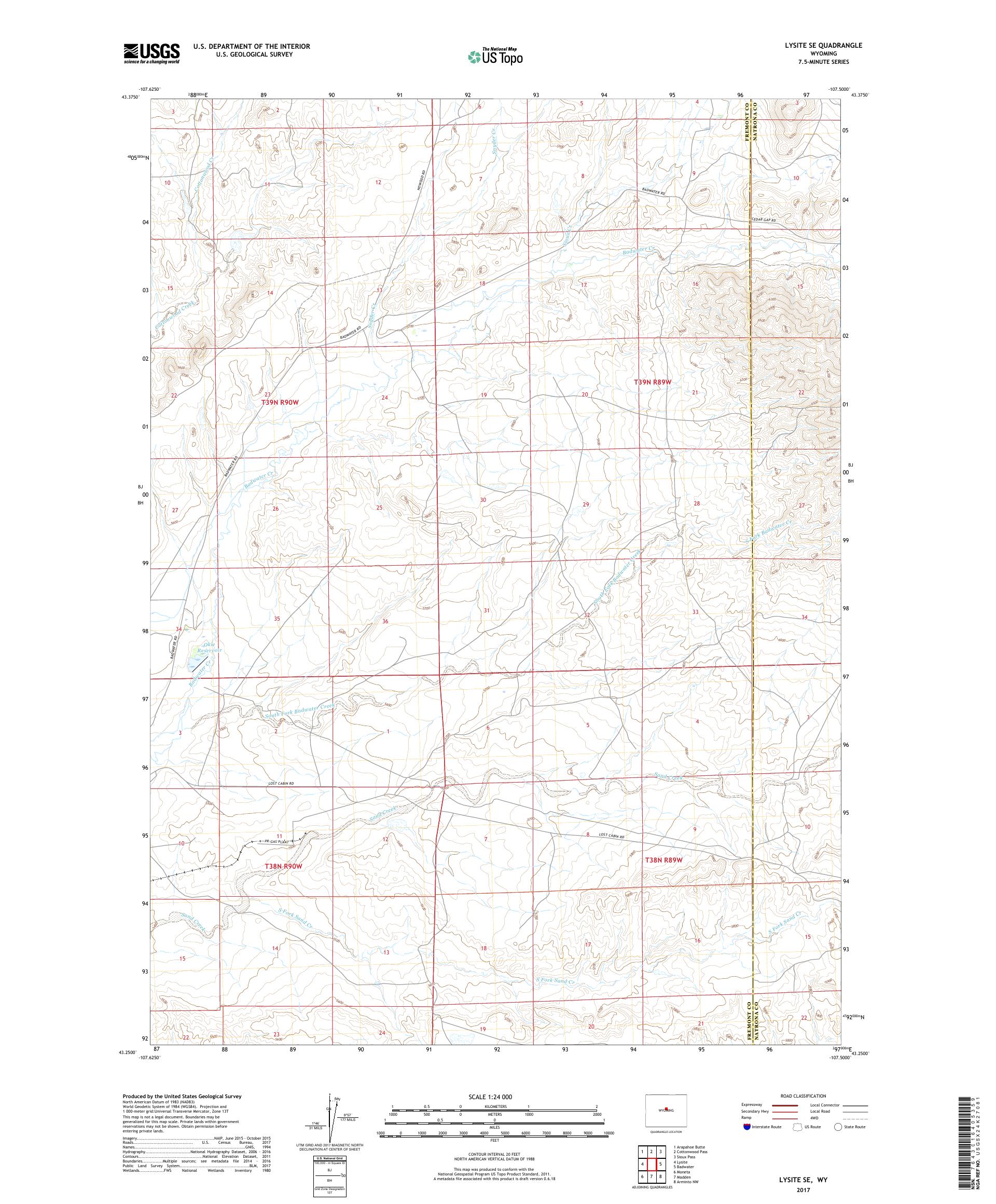 MyTopo Lysite SE, Wyoming USGS Quad Topo Map