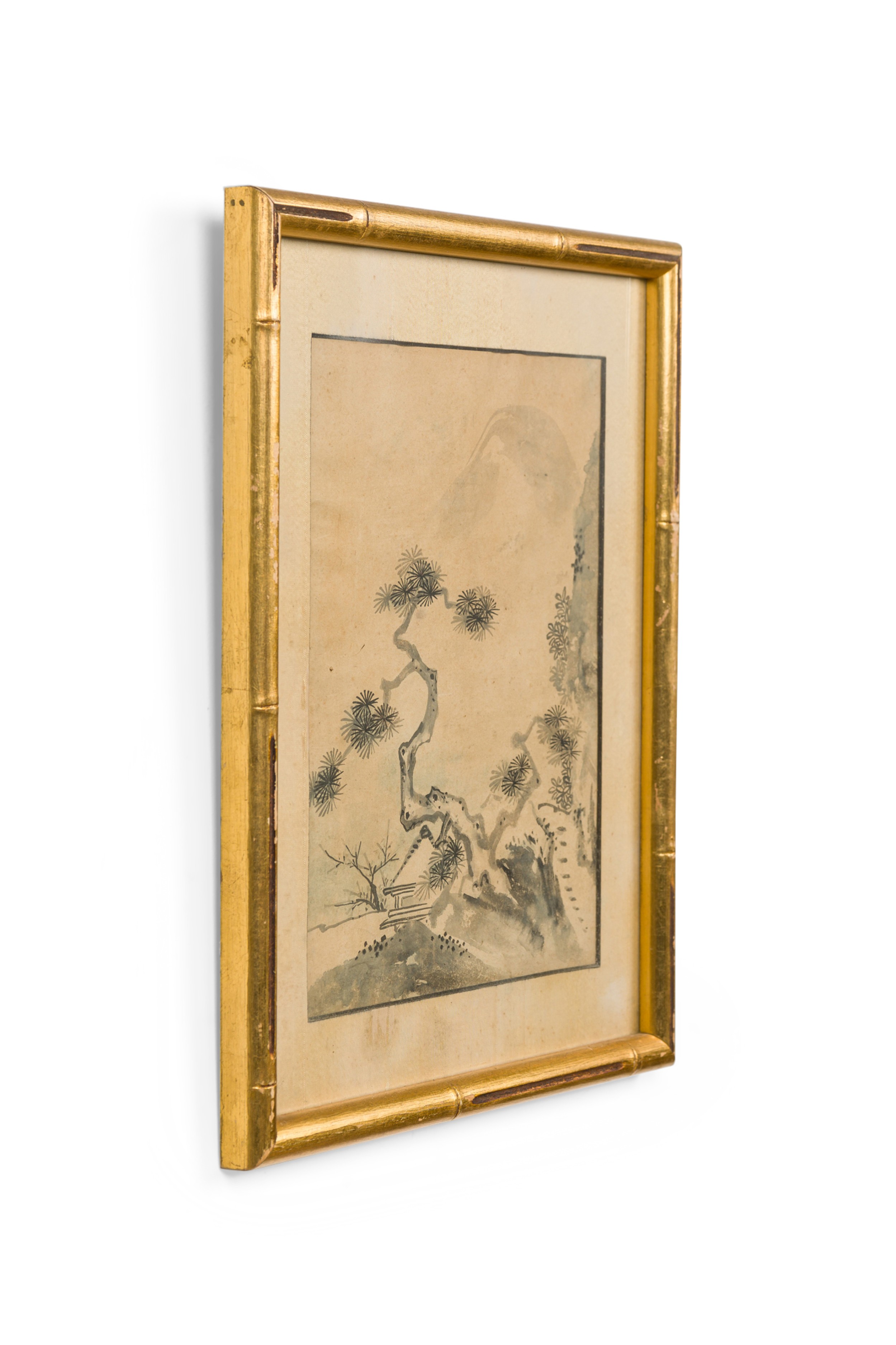 Japanese watercolor of a tree and a temple in the background