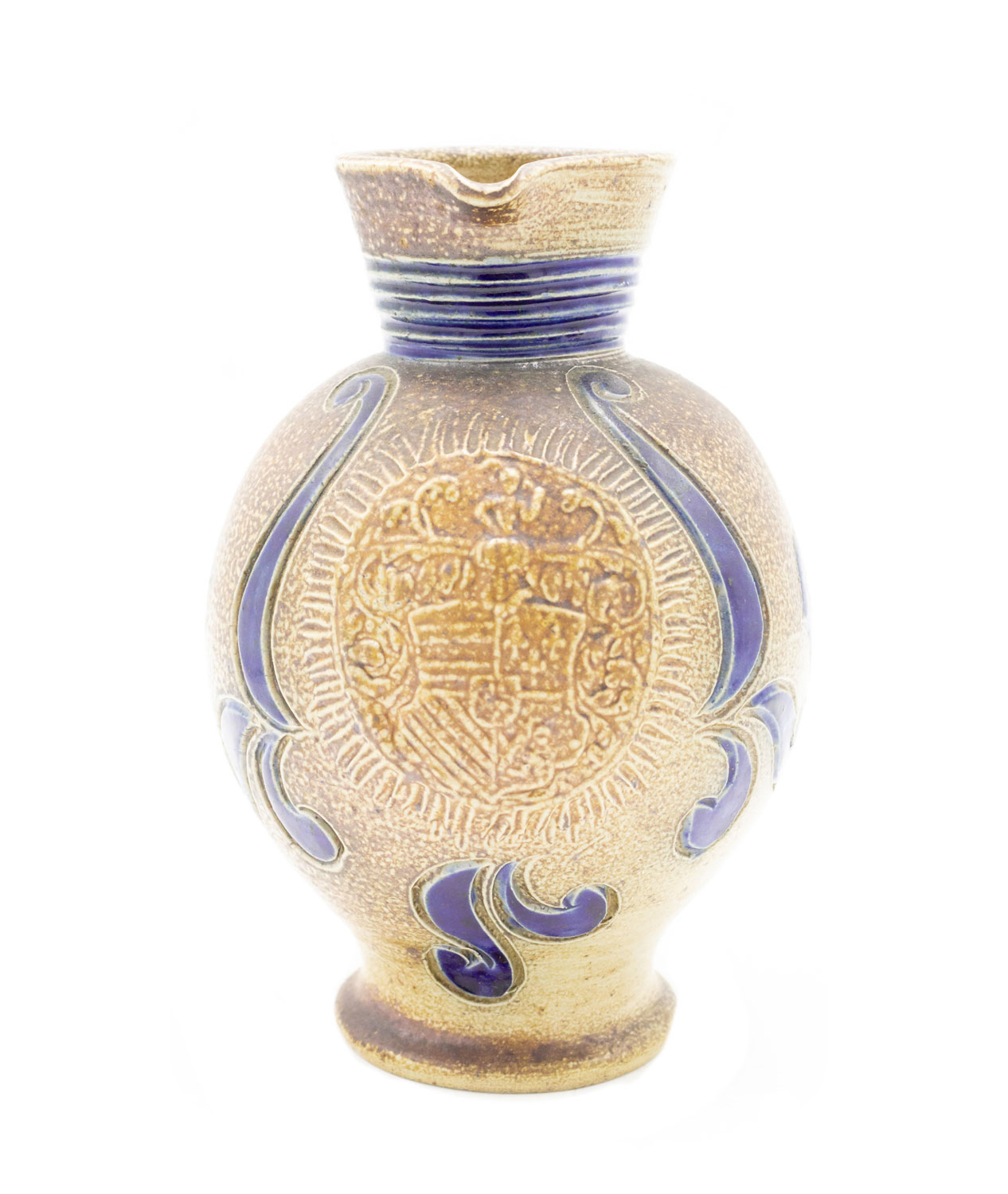 German stoneware pitcher with incised blue decorations