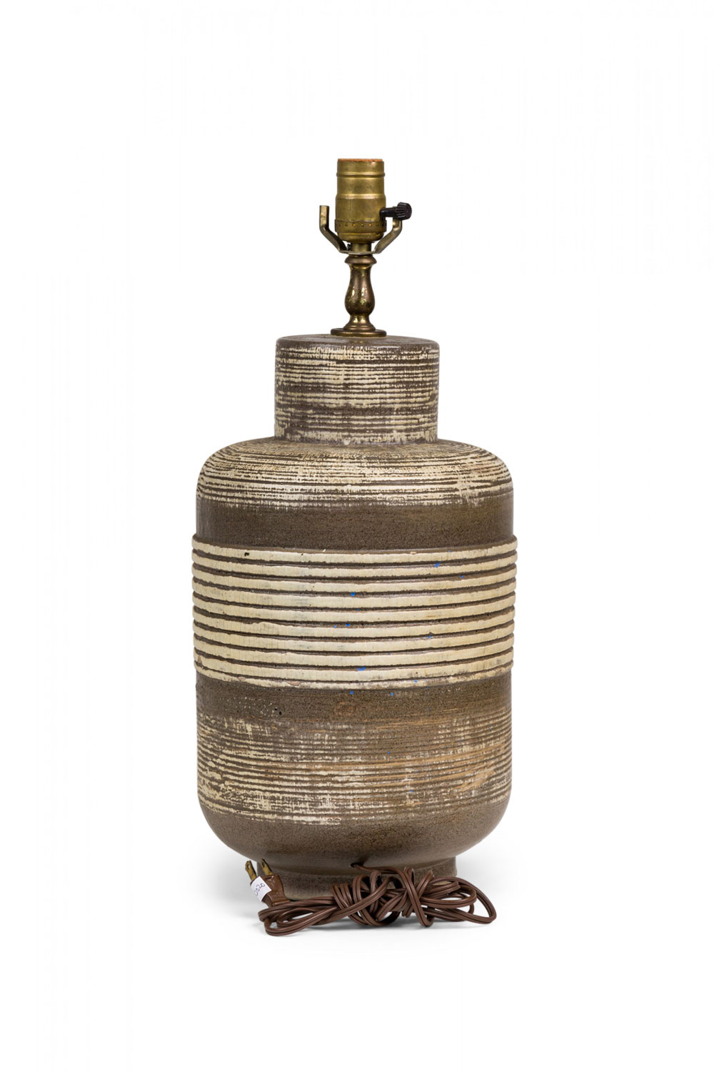 Pair of mid century american ceramic texture banded brown and beige ...