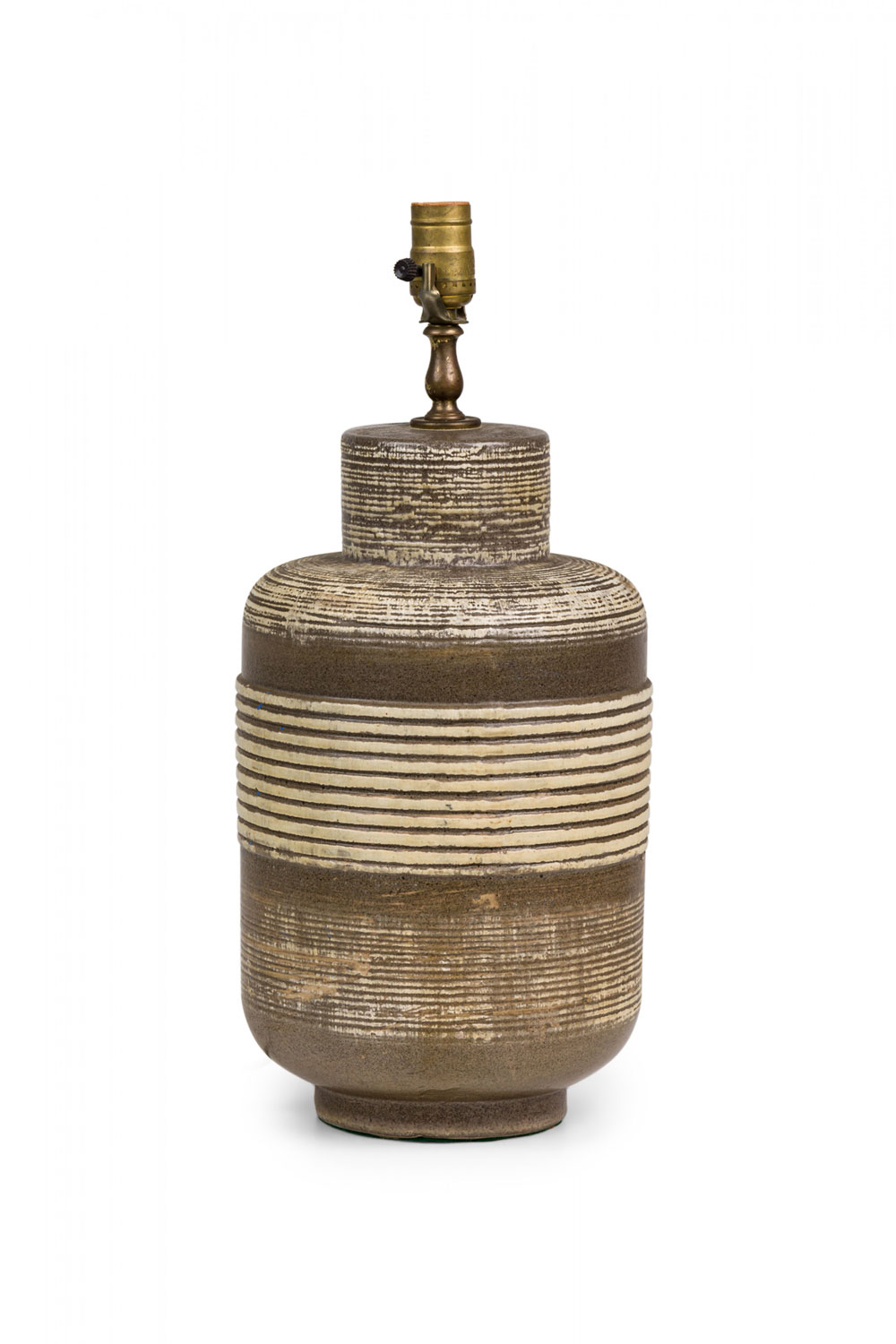 Pair of mid century american ceramic texture banded brown and beige ...