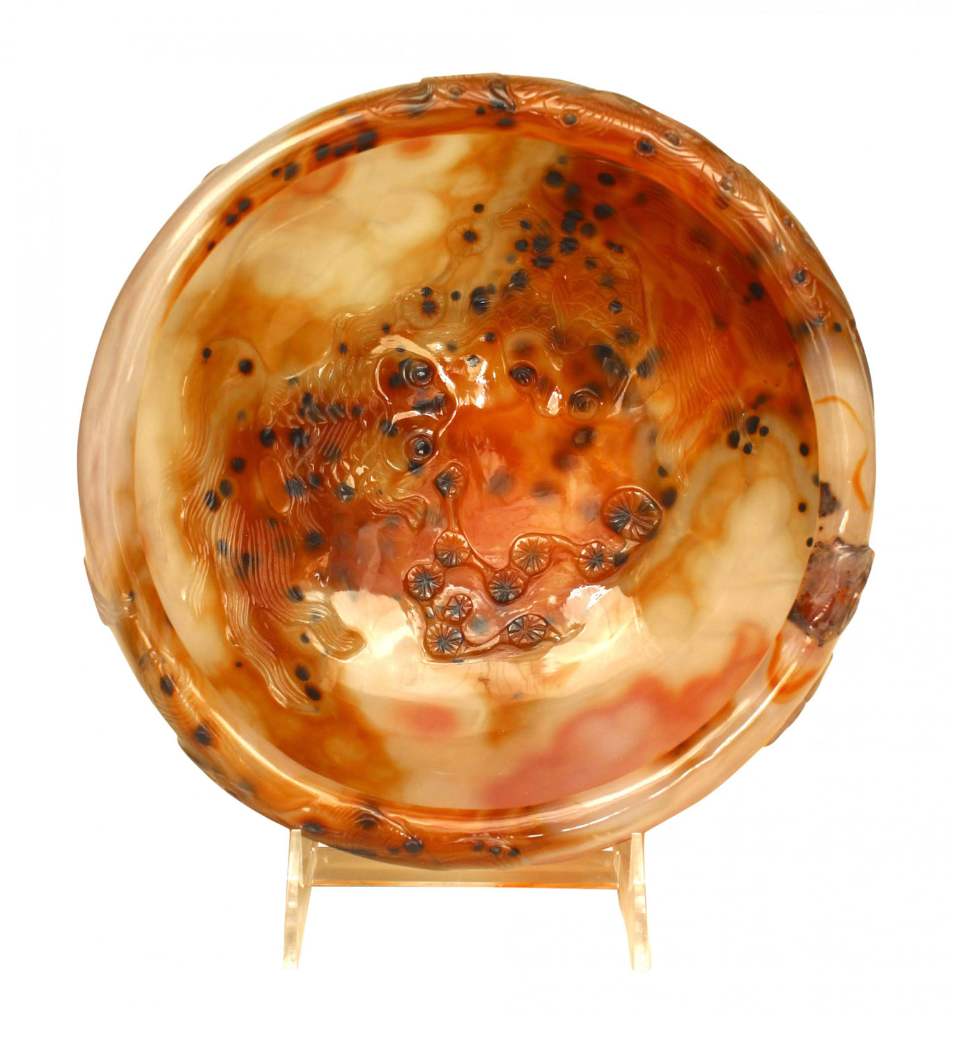 Chinese rust agate carved bowl and stand