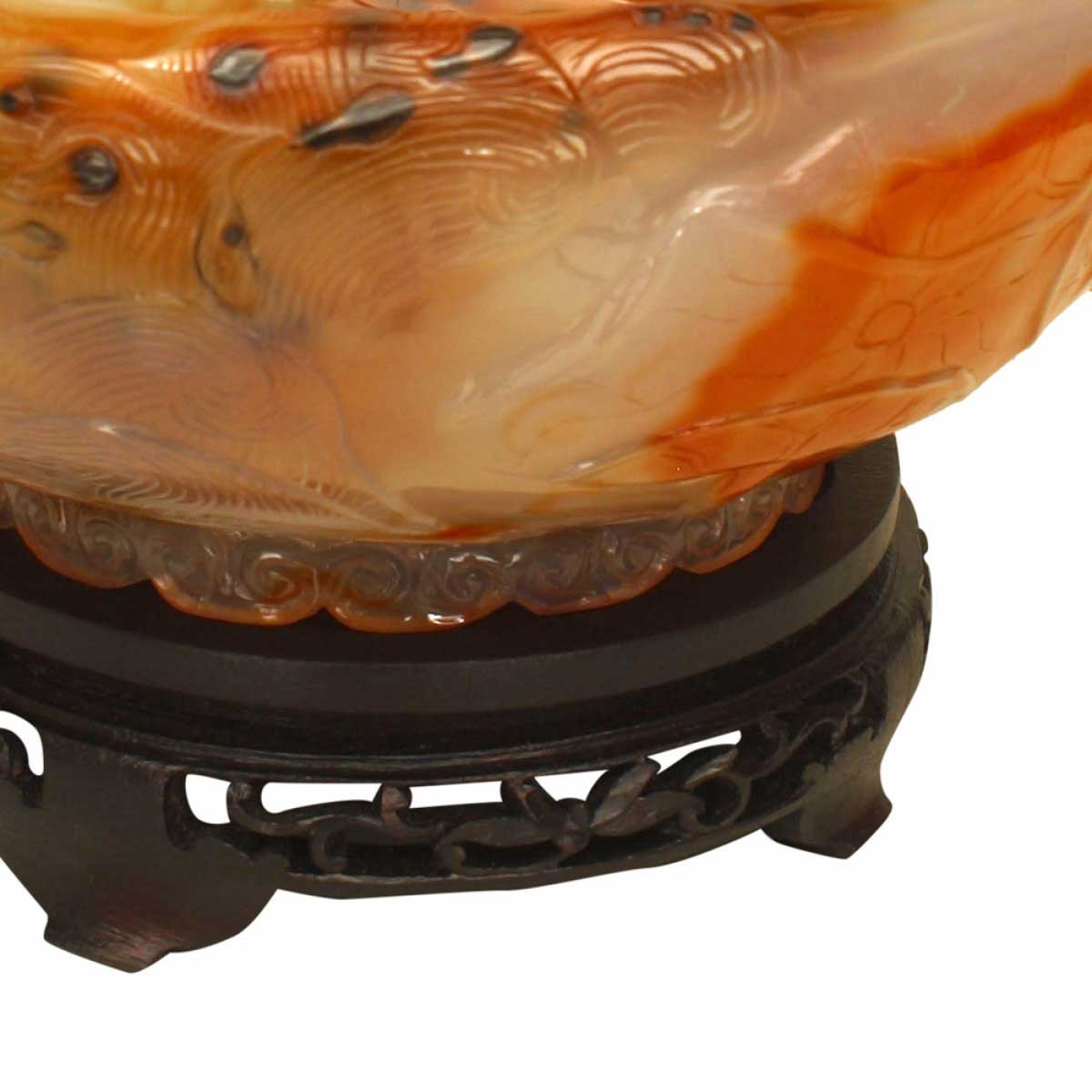 Chinese rust agate carved bowl and stand