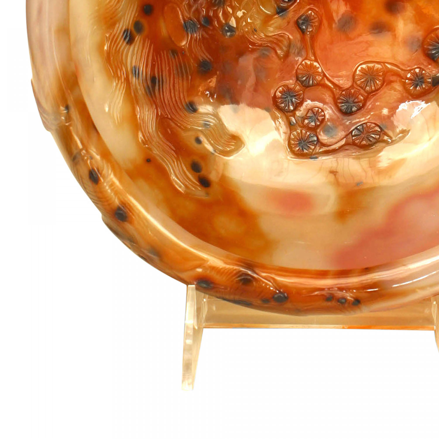 Chinese rust agate carved bowl and stand