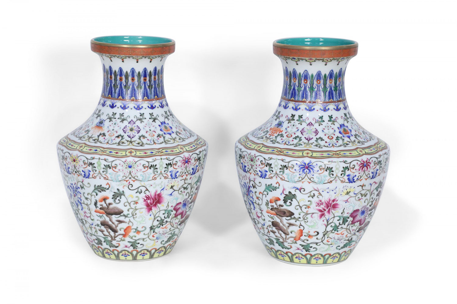 Pair of Chinese Multi Color Pattern Porcelain Vases