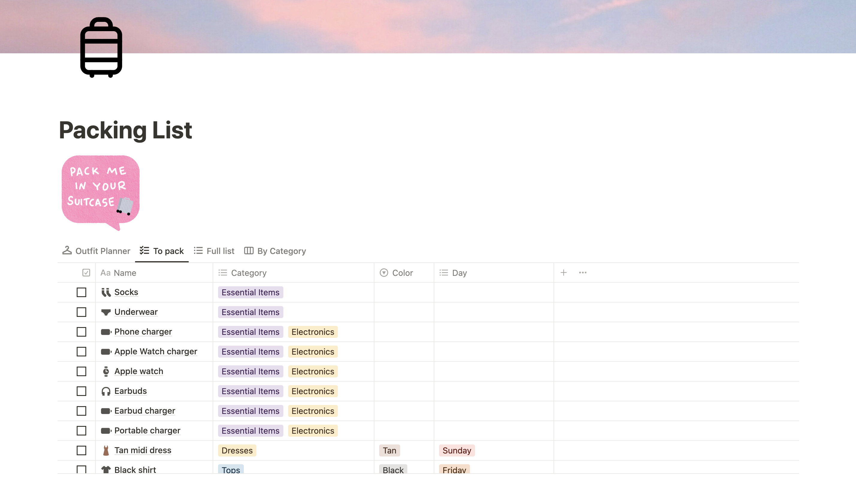 Packing List Template