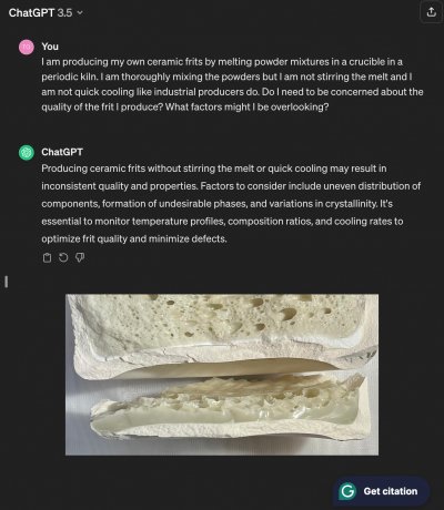 Frit melted in crucibles
