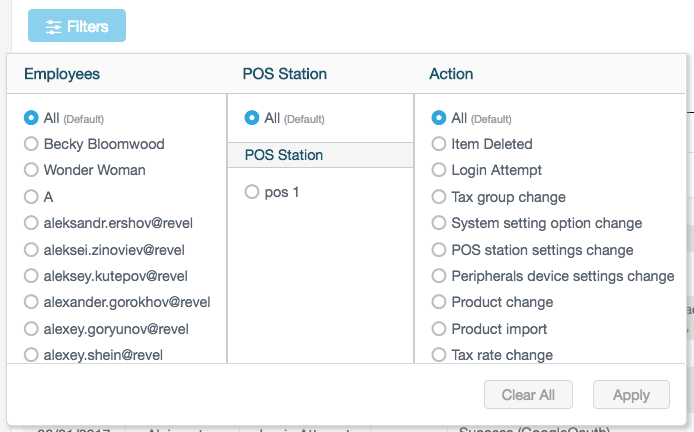 Action Log Report – Individual Point of Sale